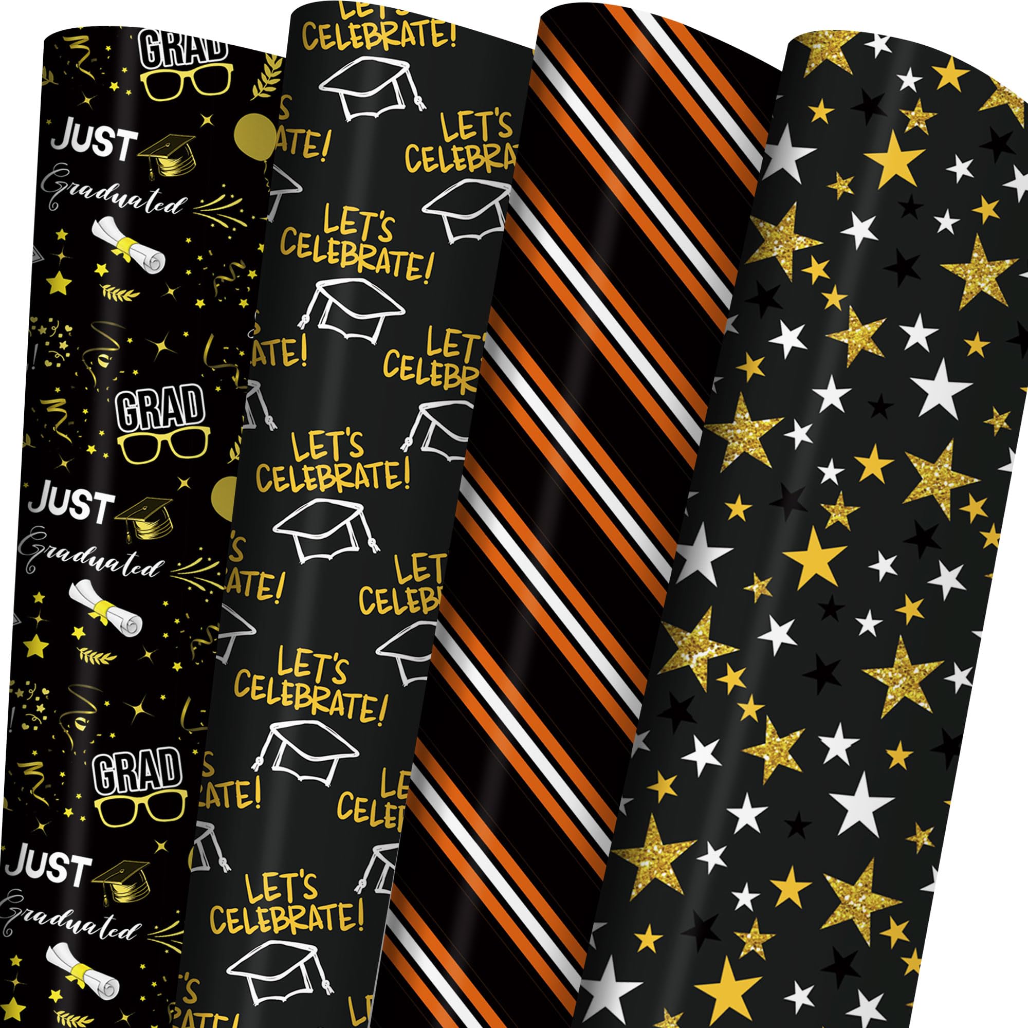 Amazon.com: GIOLNIAY Graduation Wrapping Paper - Black Gold Gift Wrap ...