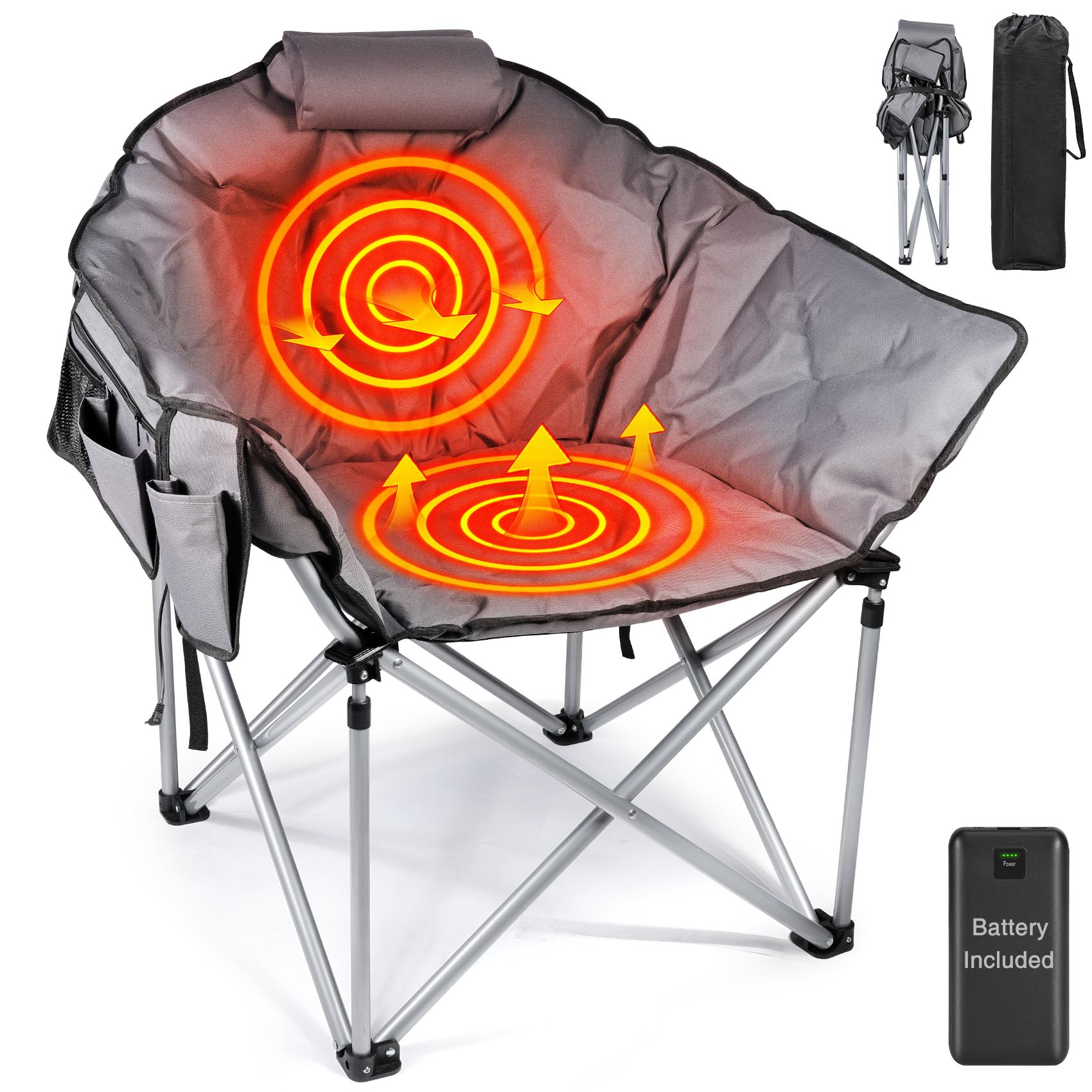Suteck Heated Camping Chair with 12V 20,000mAh Power Bank, Oversized ...