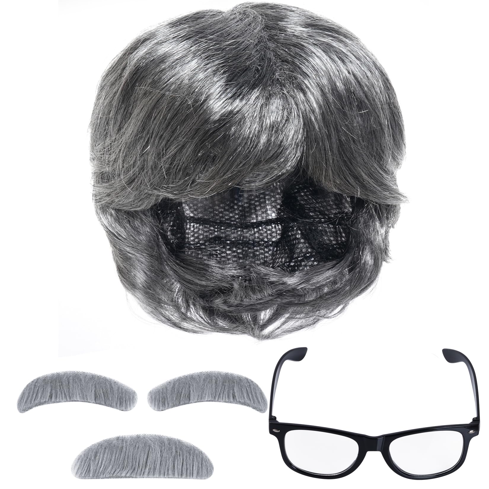 Amazon.com: 4Pcs Grandpa Old Man Costume Kit - Wig, Glasses, Gray ...