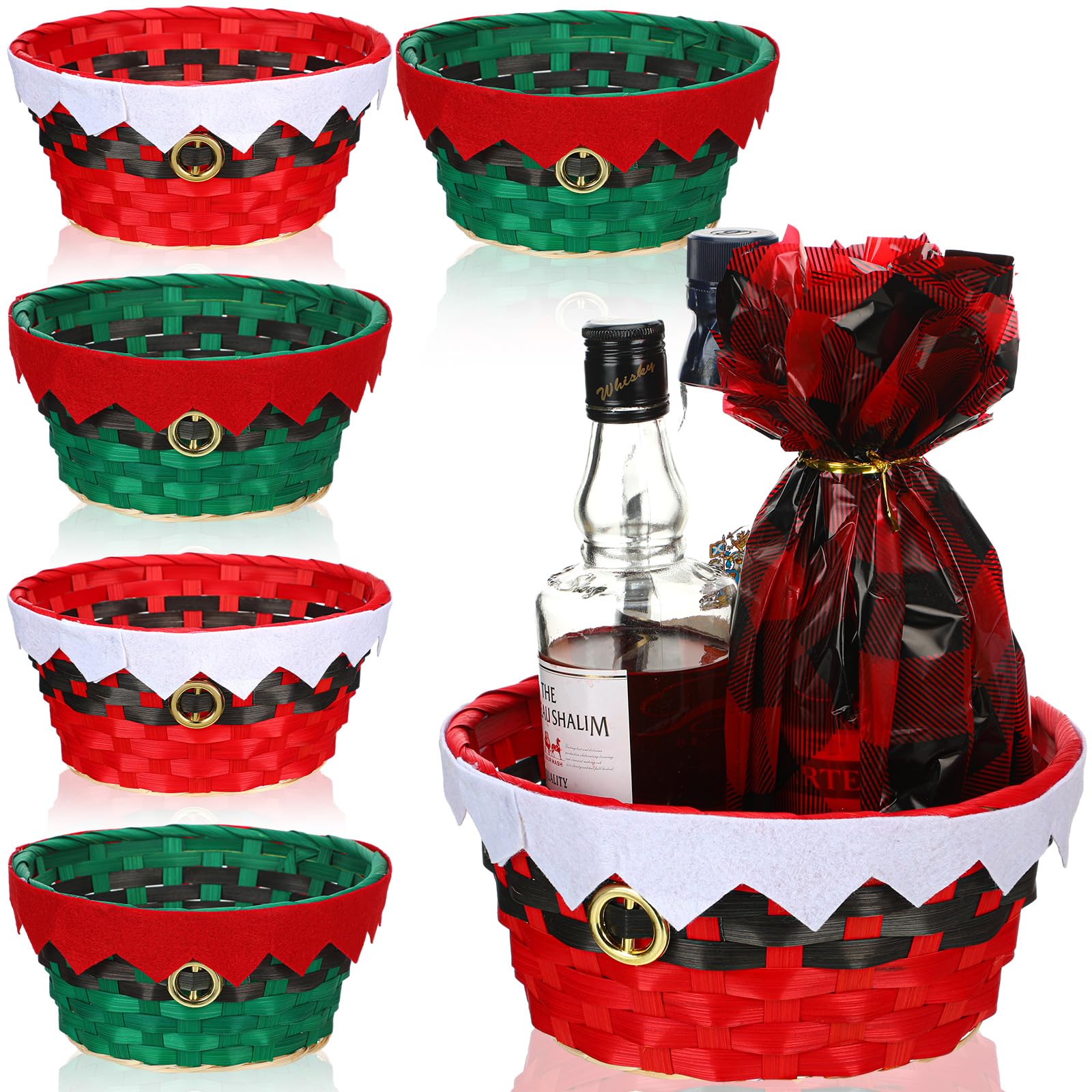 Amazon.com: Mumufy 6 Pcs Christmas Baskets Round Gift Empty Holiday ...