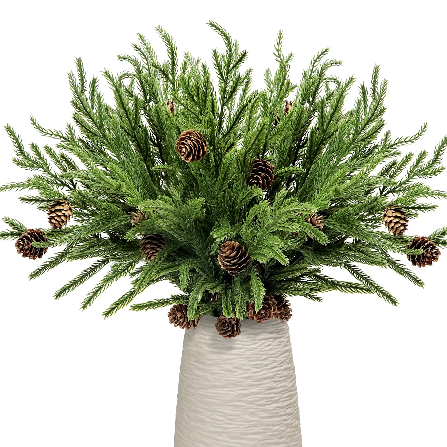 KKSTY 5 Pcs Christmas Norfolk Pine Branches with Pinecone, 16 ...