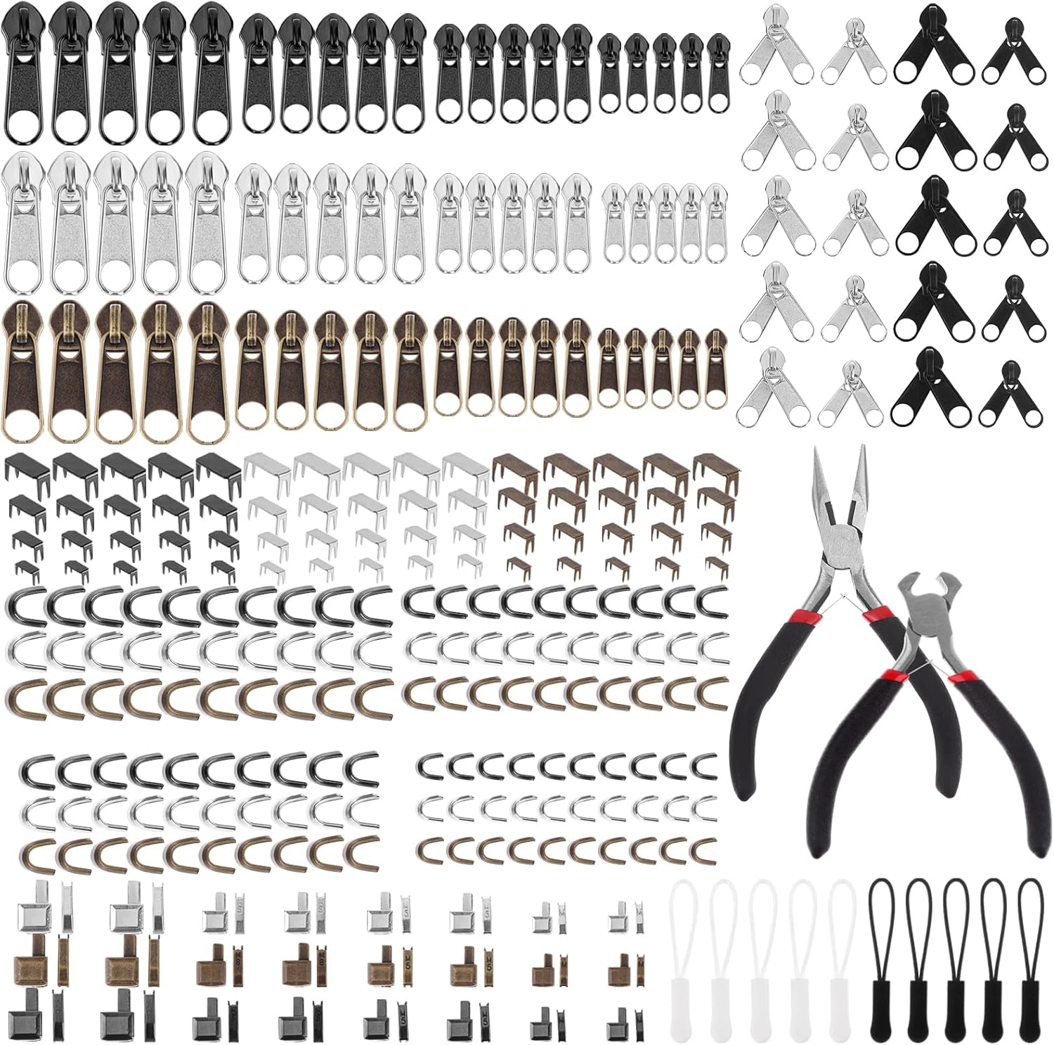 296 Pcs Zipper Repair Kit Replacement Zipper Pull with Metal Zipper ...