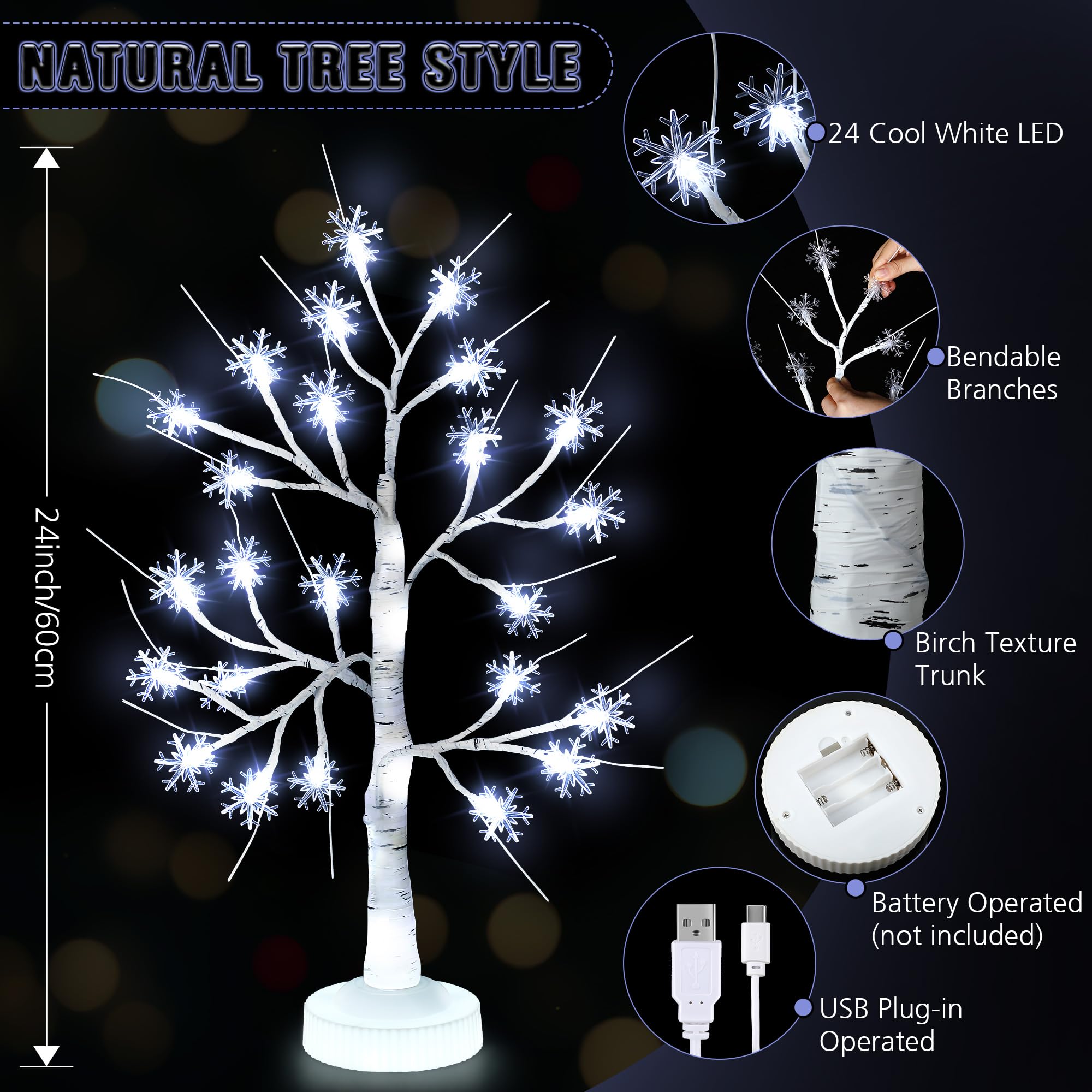 Enhon 2 Pcs 2ft Lighted Birch Tree Decor with Timer, USB, Battery ...