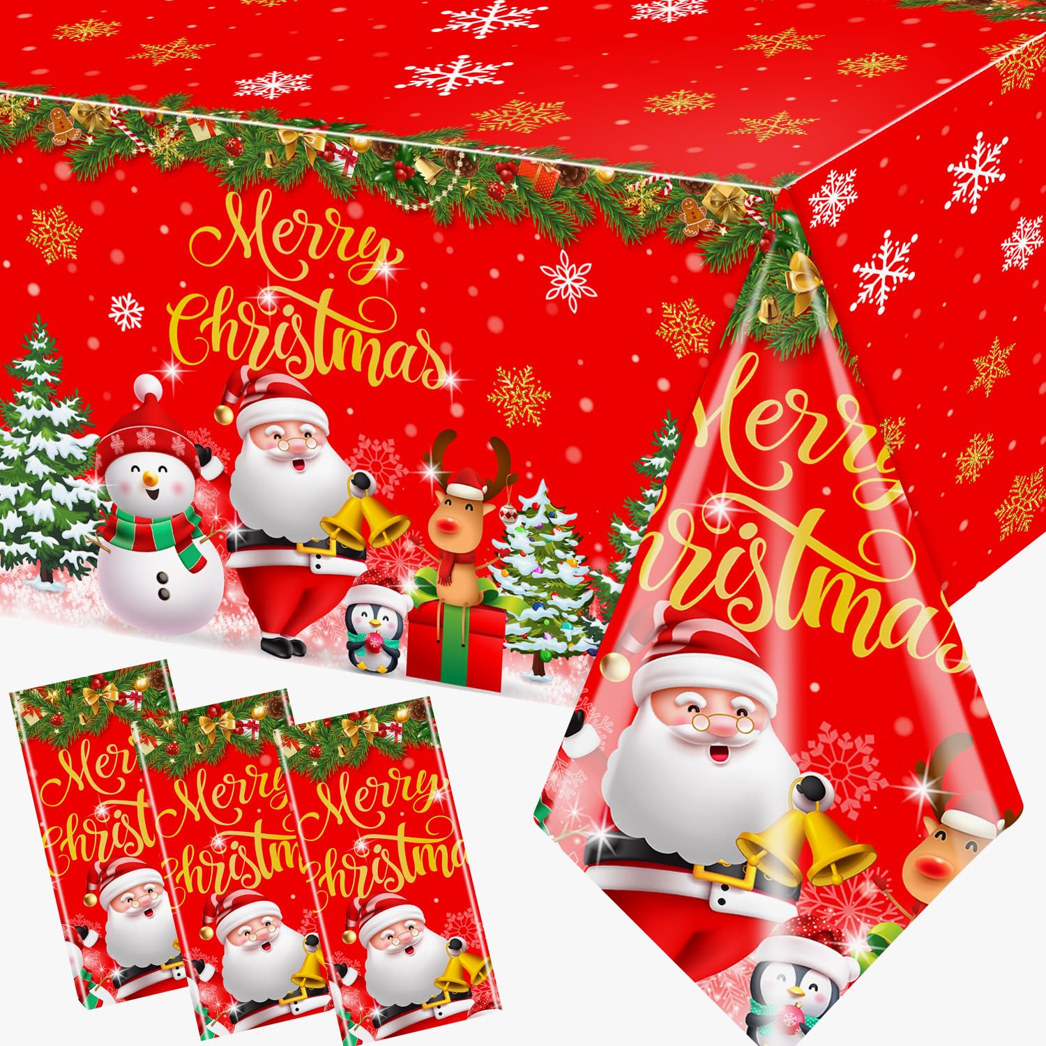 Amazon.com: 3Pcs Christmas Tablecloth Plastic Winter Holiday Tablecloth ...