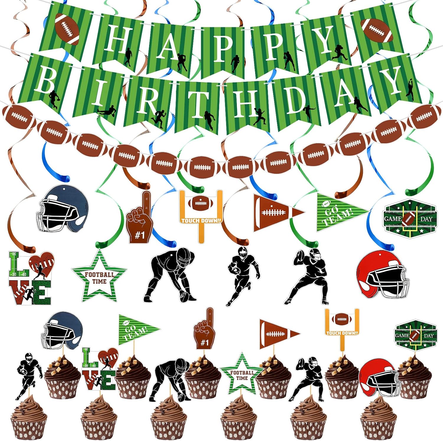 Amazon.com: 27 Pcs Football Birthday Party Decorations Football Happy ...