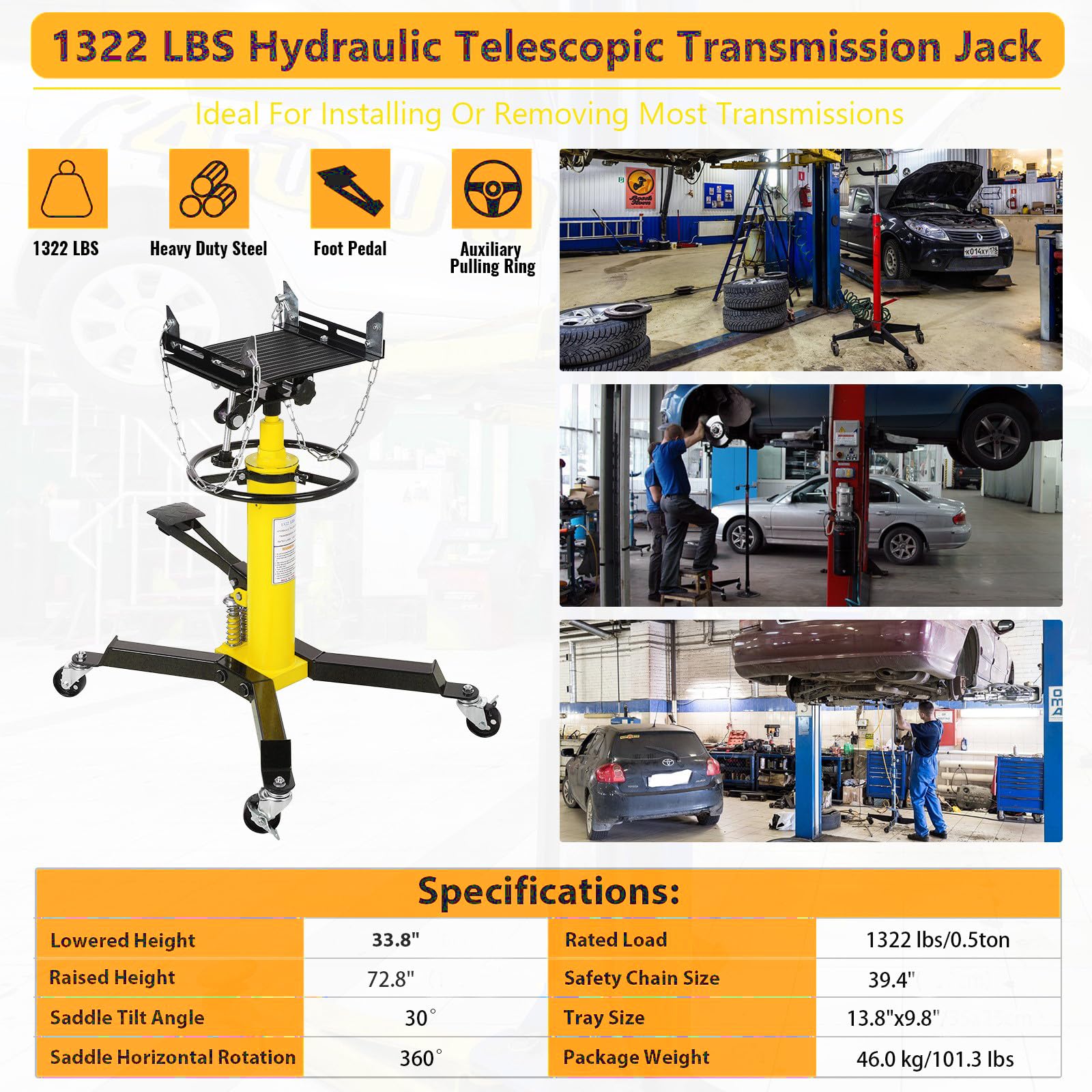 Snapklik.com : Transmission Jack Lift 1322lbs, Dual-Column Plunger 2-Stage Floor-Standing ...