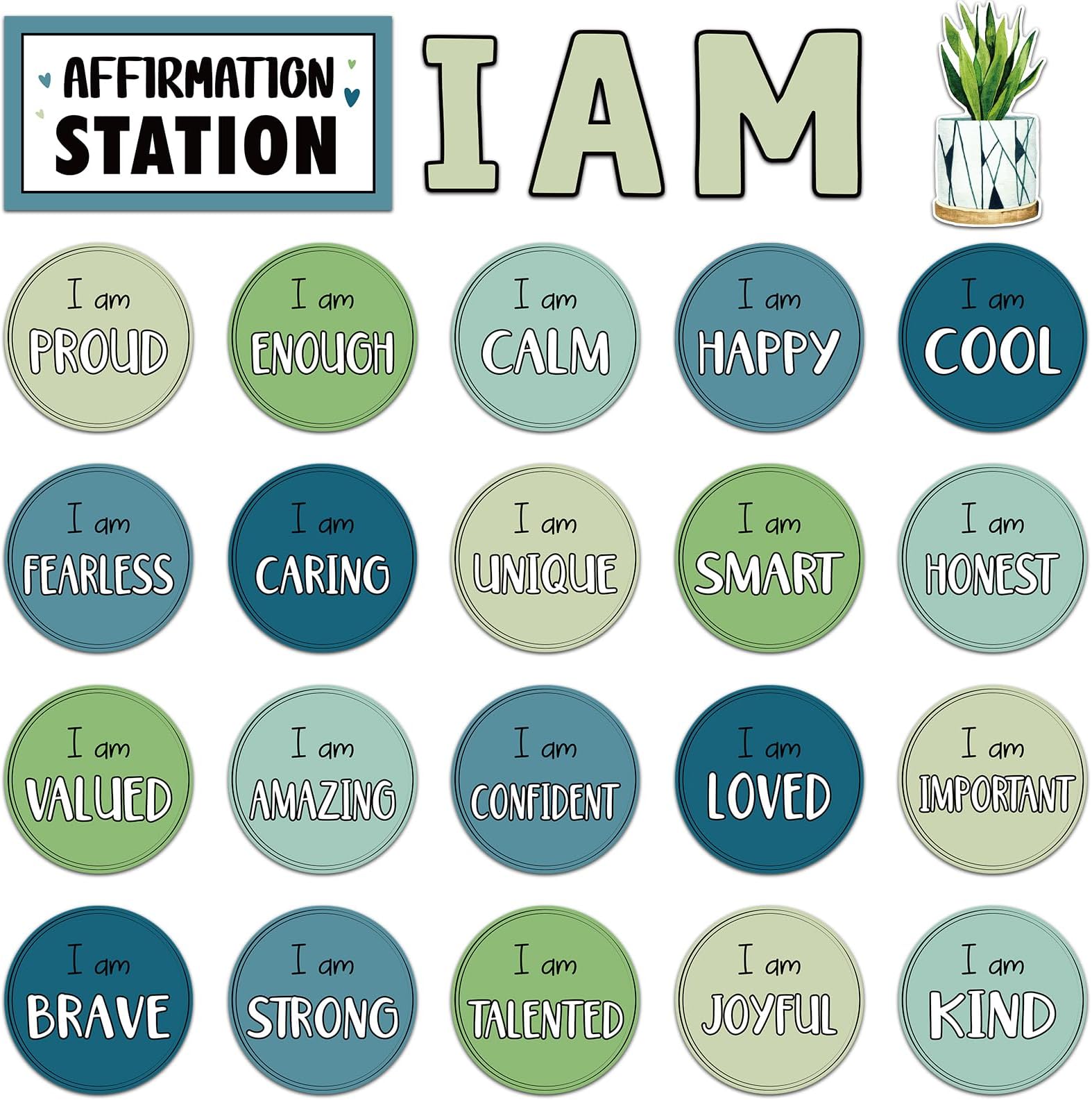 Amazon.com : Frienda Greenery Affirmation Station Bulletin Board Set ...