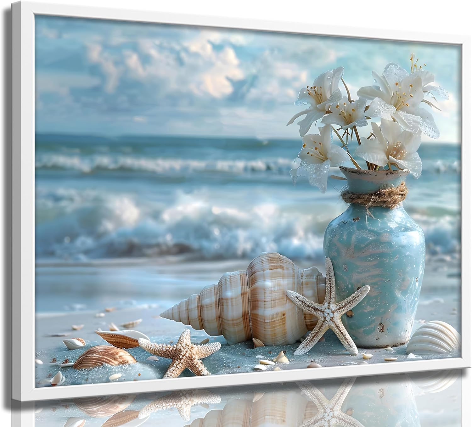 Amazon.com: Blue Ocean Beach Bathroom Canvas Wall Art Starfish with ...