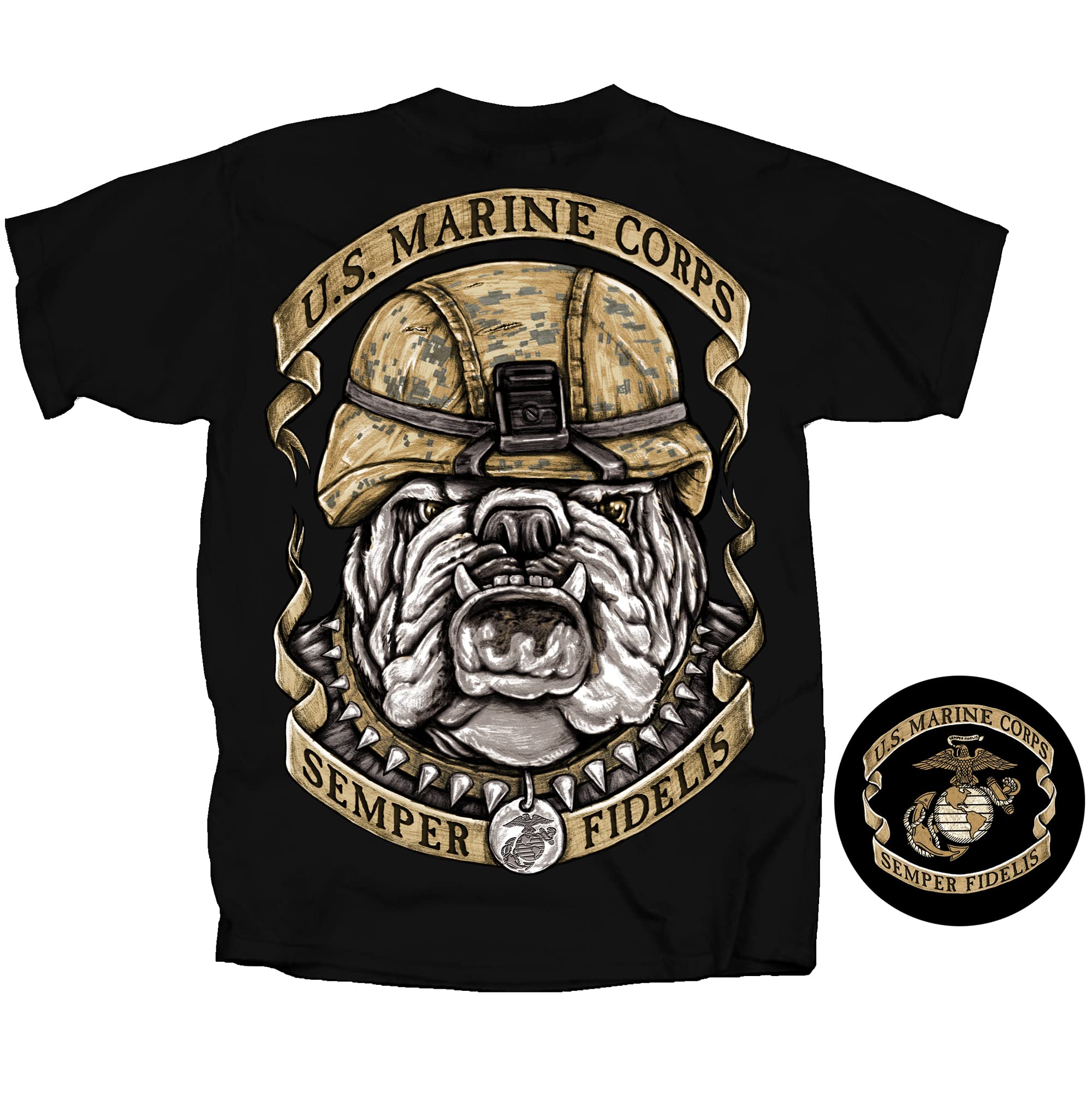 Buy US Marine Corps Semper Fidelis USMC Bulldog Mascot Black T-Shirt ...