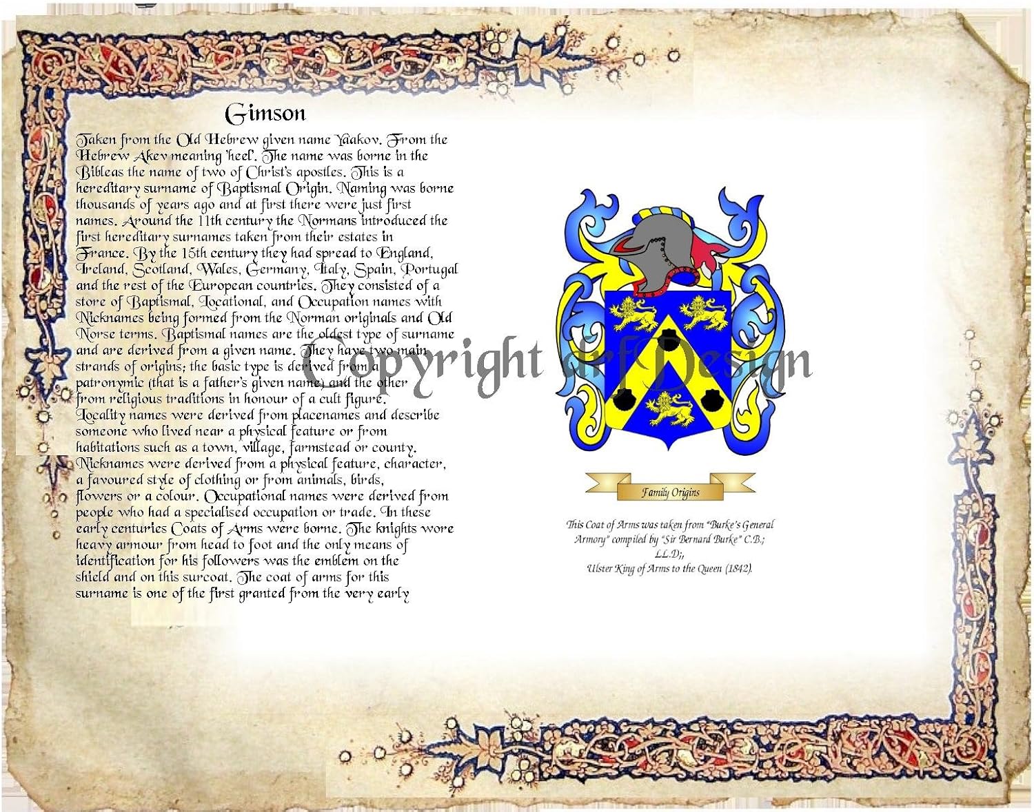 Amazon.com: Gimson Coat of Arms/ Family Crest on Fine Paper and Family ...