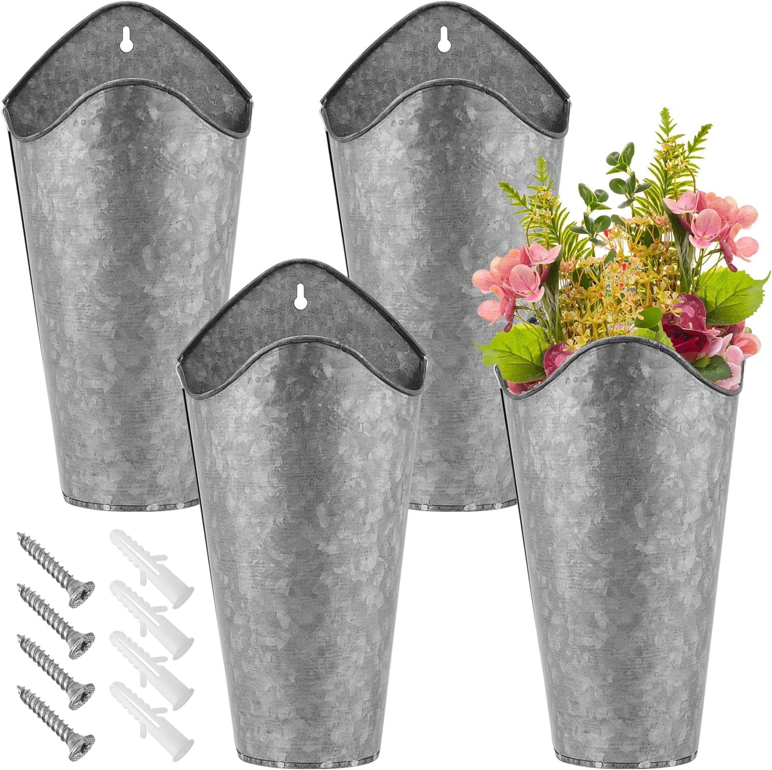 Amazon.com: KEILEOHO 4 PCS Galvanized Metal Wall Planter, Galvanized ...