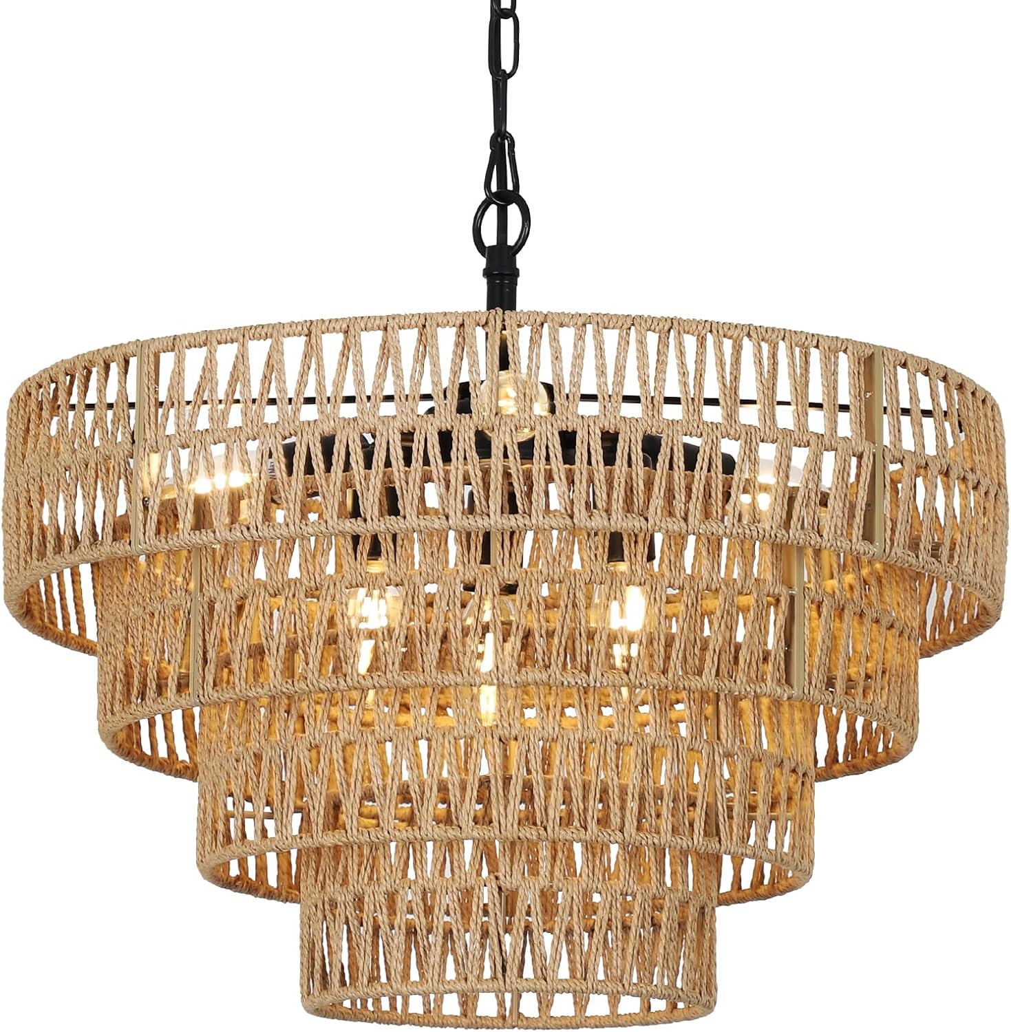 Eayaya Boho Rattan Chandelier, 6-Light Dining Room Light Fixture ...