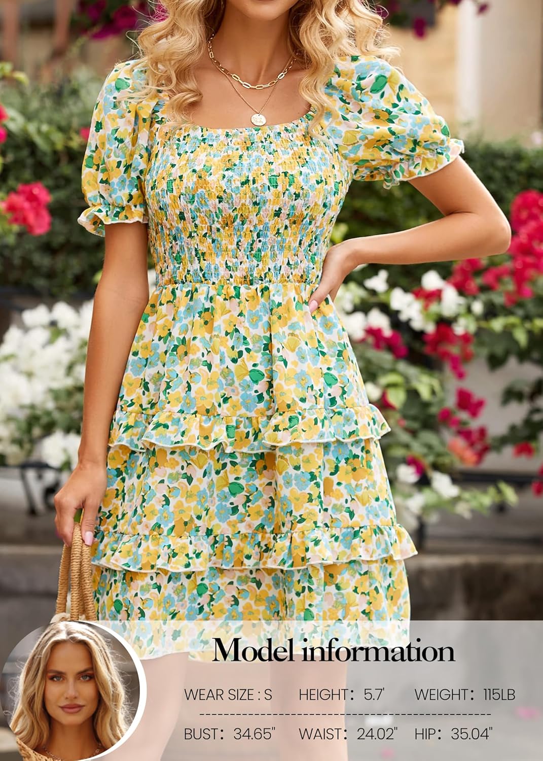 KIRUNDO Women's 2024 Summer Square Neck Smocked Floral Dress Boho Off ...