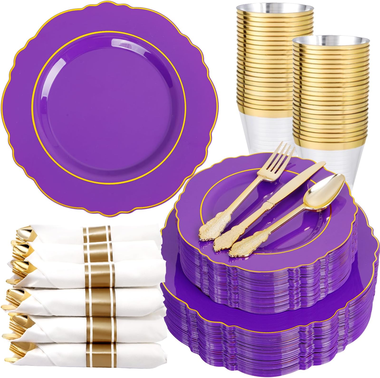 Amazon.com: FOMOICA Purple Plastic Plates and Purple Silver Silverware ...