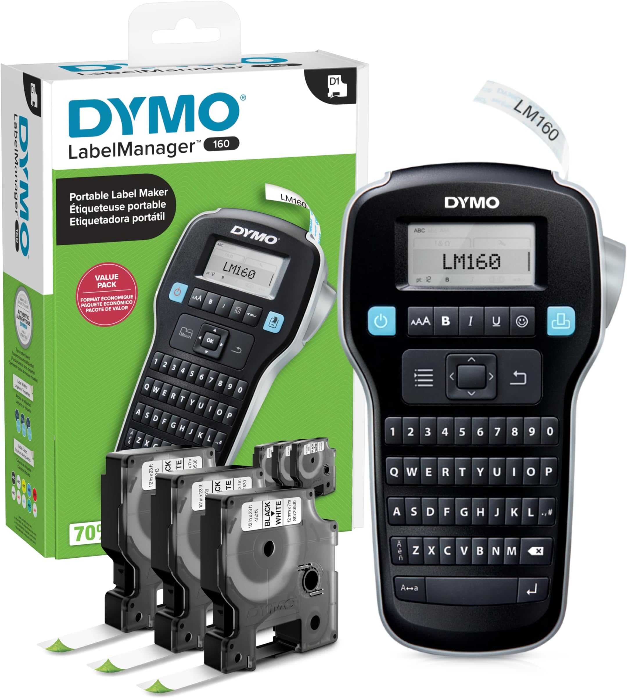DYMO Label Manager 160 Portable Label Maker Bundle, Easy-to-Use, One ...