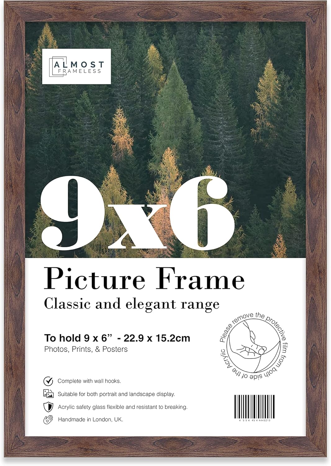 Almost Frameless 9x6 Walnut Picture Frame 9"x6"(22.9x15.2cm) Poster ...