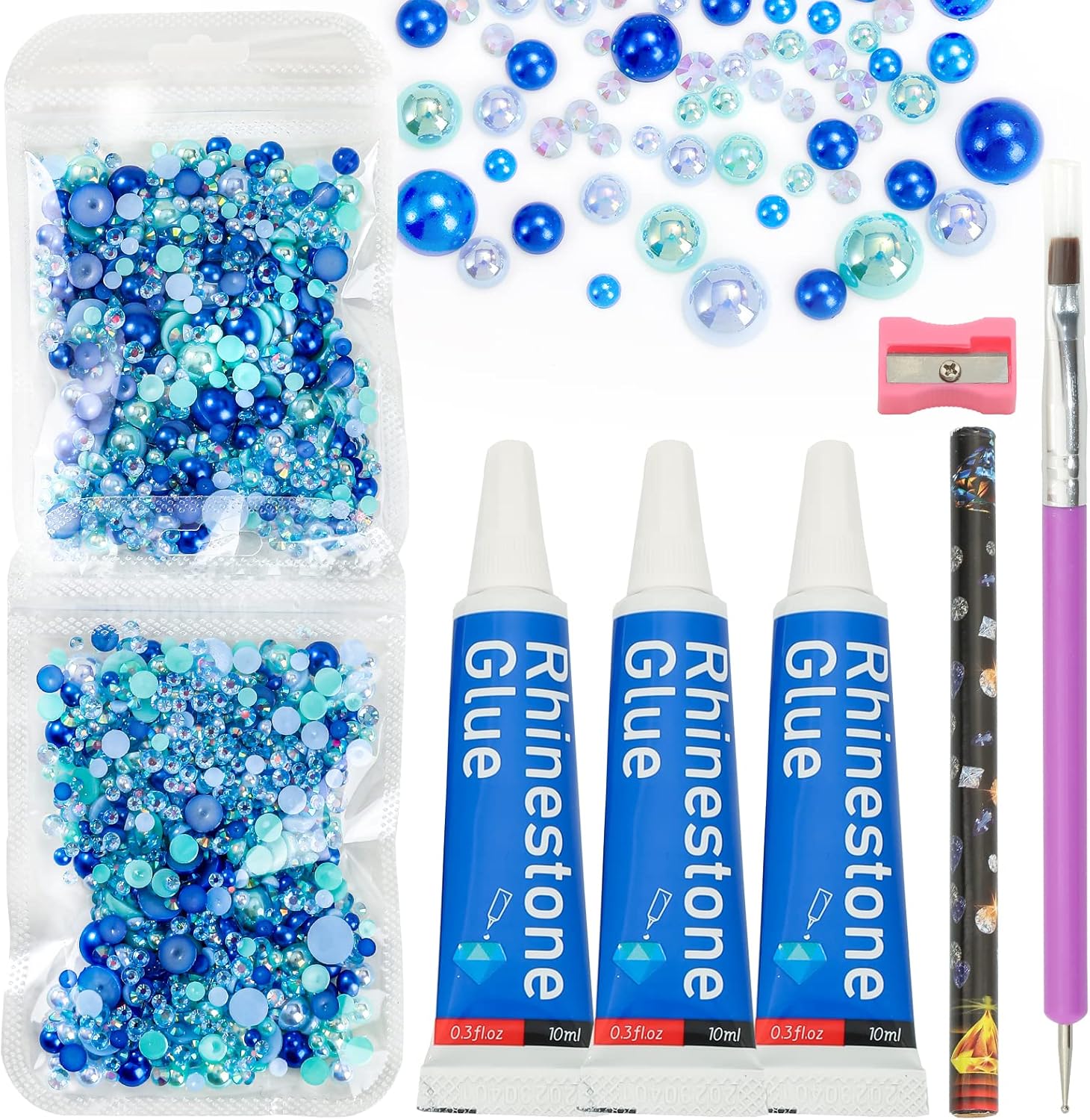 Amazon.com: 60g Cyan Blue Flat Back Pearls Rhinestones for Crafts Mixed Size 3mm-10mm AB Color ...