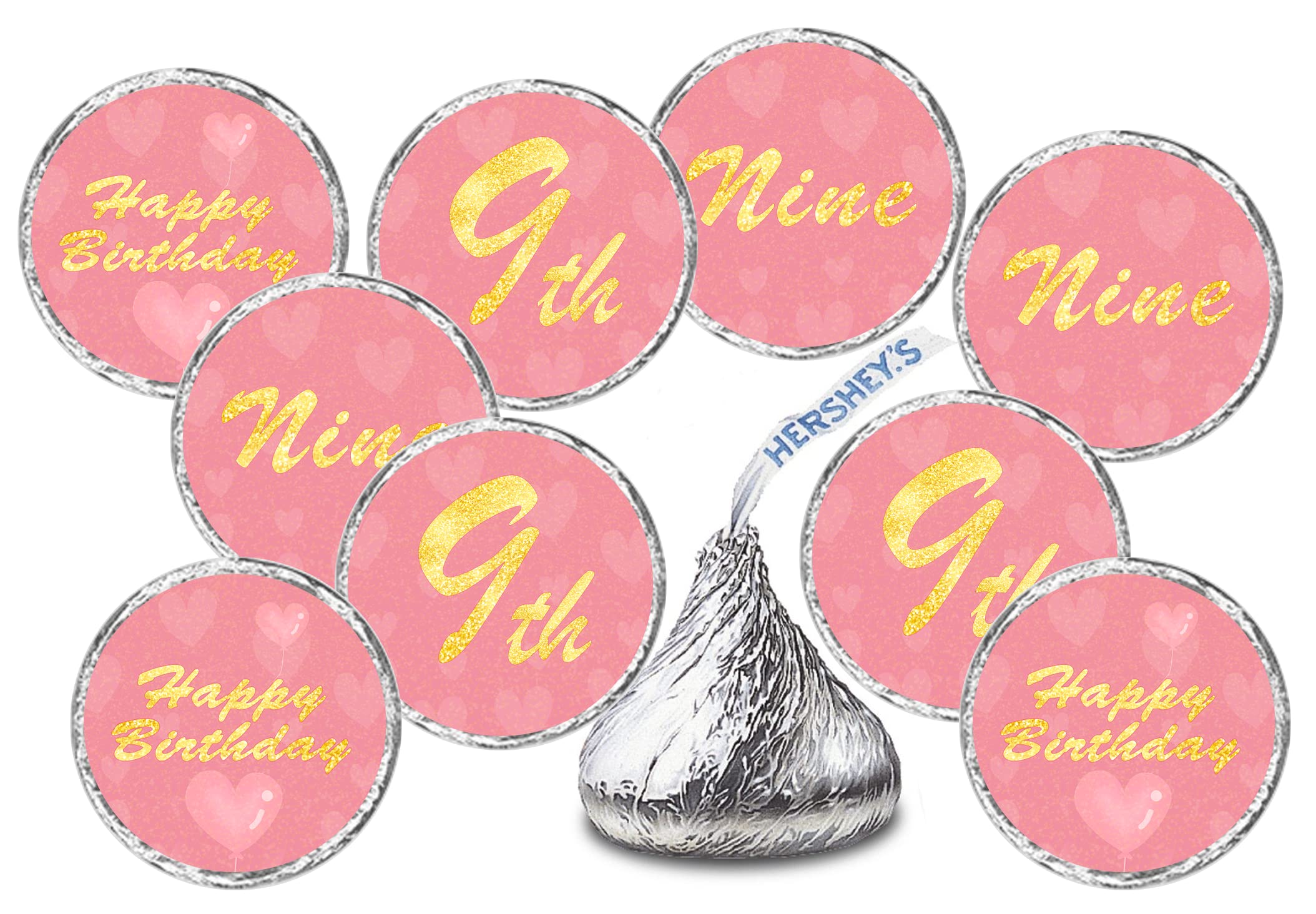 Amazon.com: 9th Birthday Kisses Stickers, Nine Pink Kiss Labels for ...