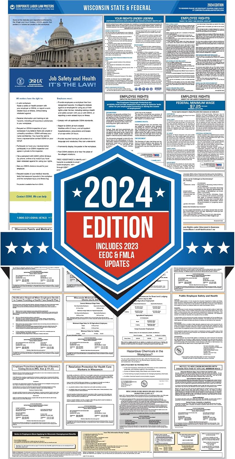 Amazon.com: Corporate Labor Law Posters 2024 Wisconsin State & Federal ...