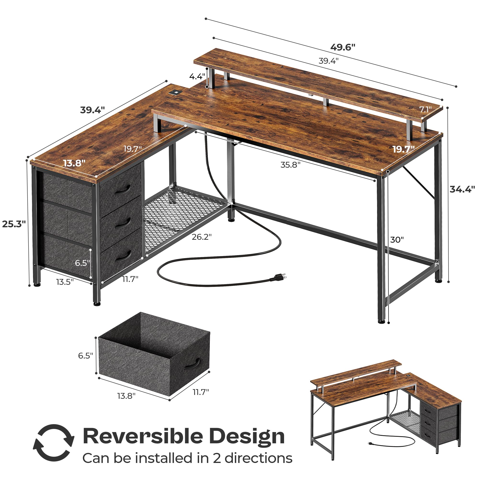 Snapklik.com : Huuger Reversible L Shaped Computer Desk