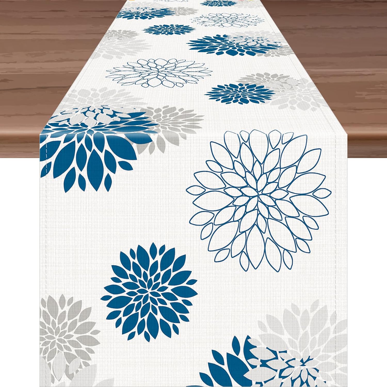 Amazon.com: Niviy Blue Gray Table Runner 13x72 inches Long Dahlia ...
