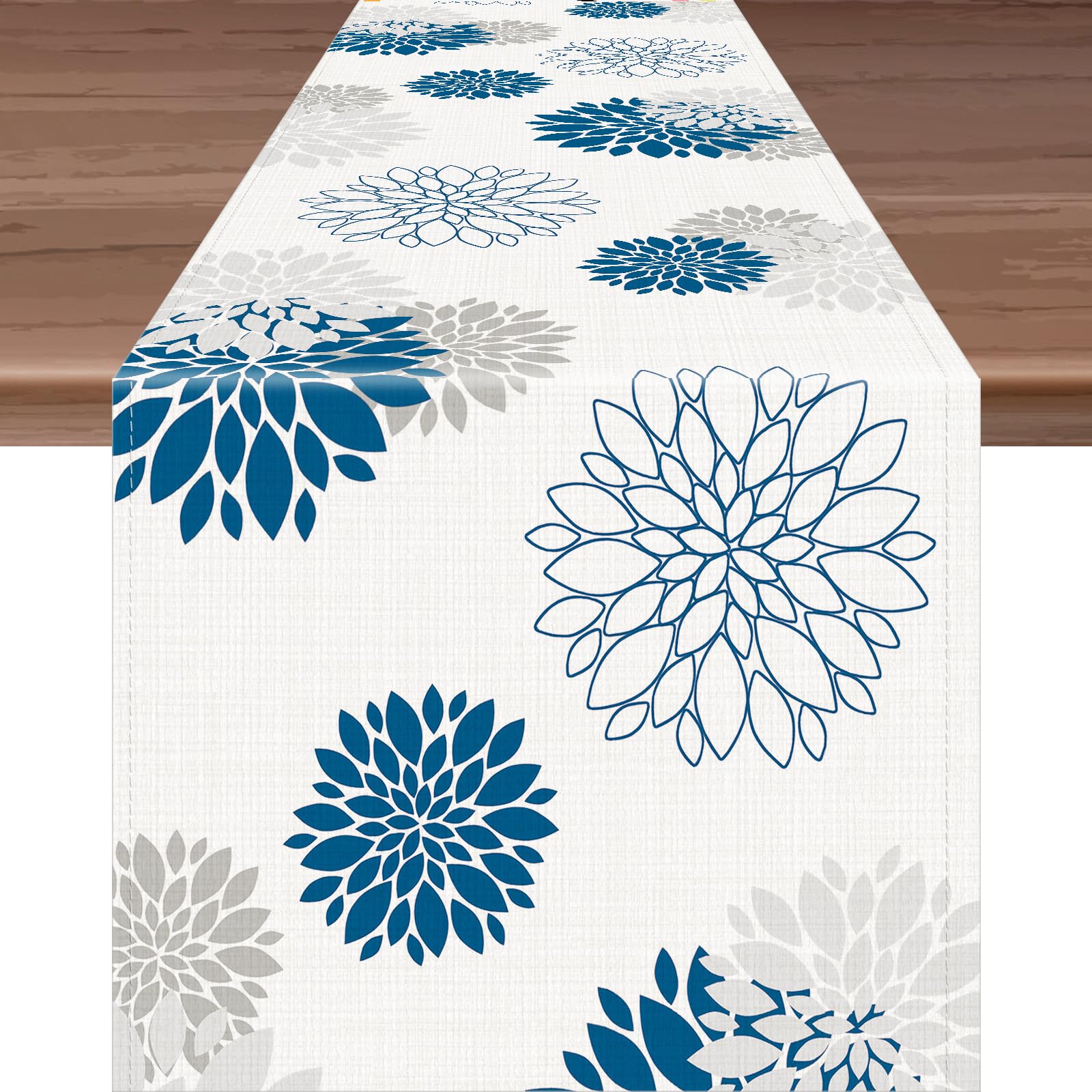 Amazon.com: Niviy Blue Gray Table Runner 13x72 inches Long Dahlia ...