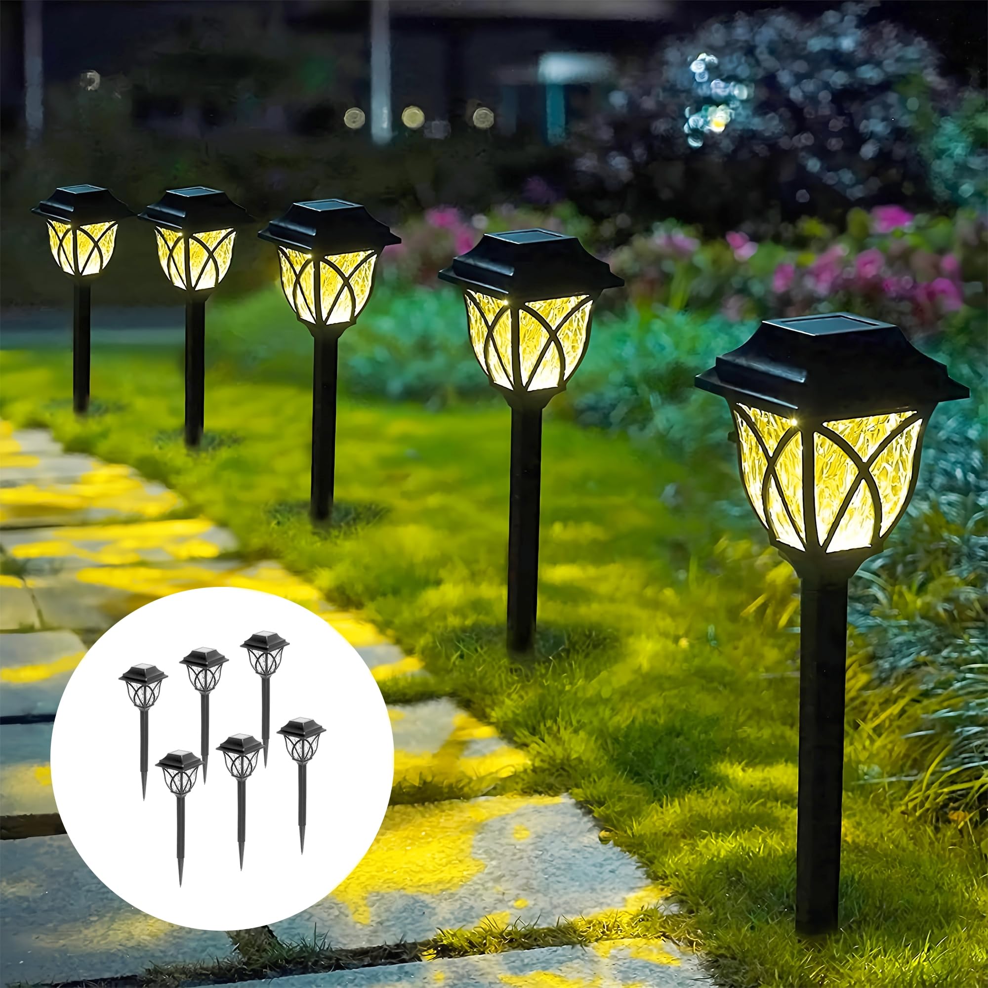 Luces Solares Para Camino Jardin,6 PCS Lampara De Jardin Solar Exterior ...