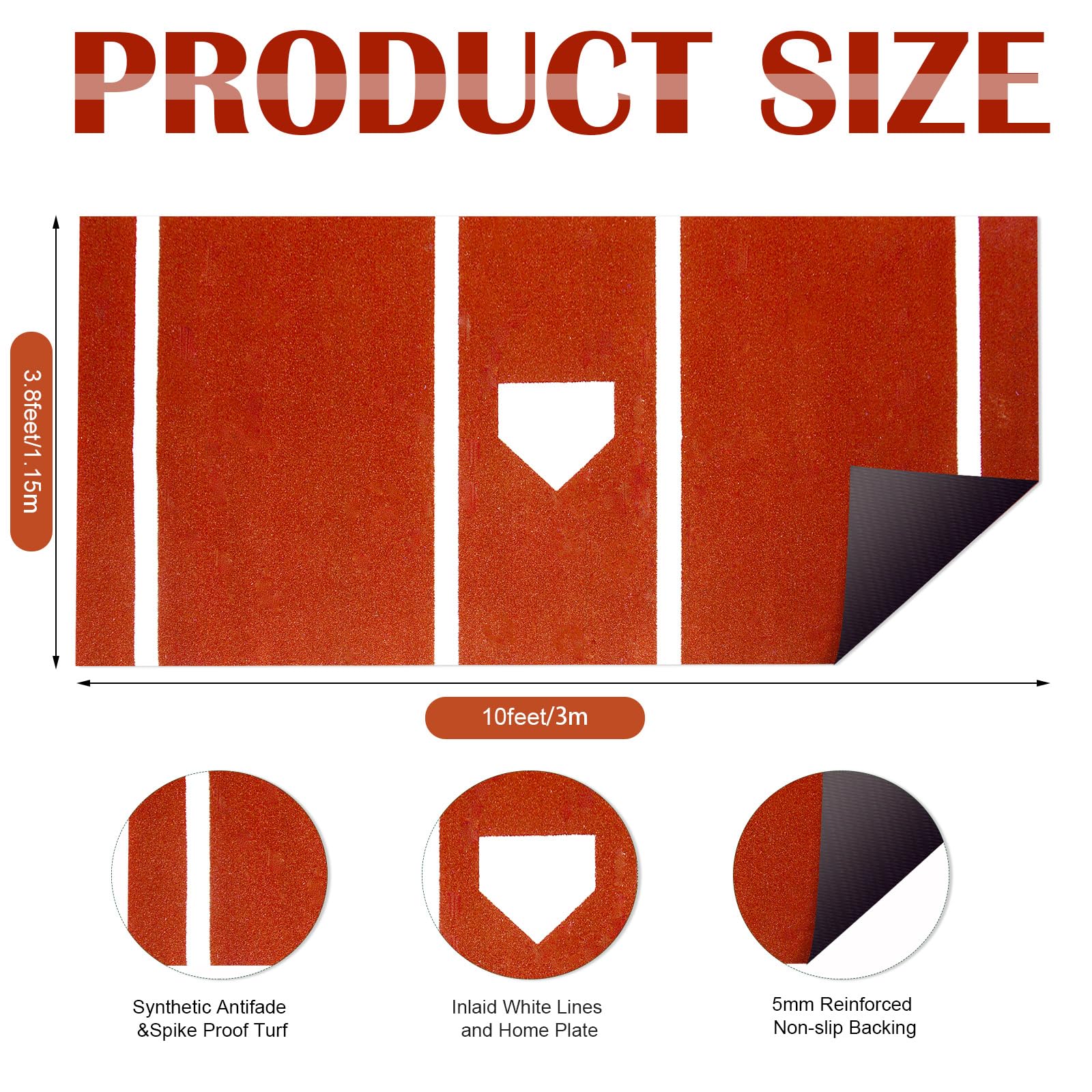 Snapklik.com : Meooeck Baseball Batting Mat 10 X 3.8 Softball Inlaid ...