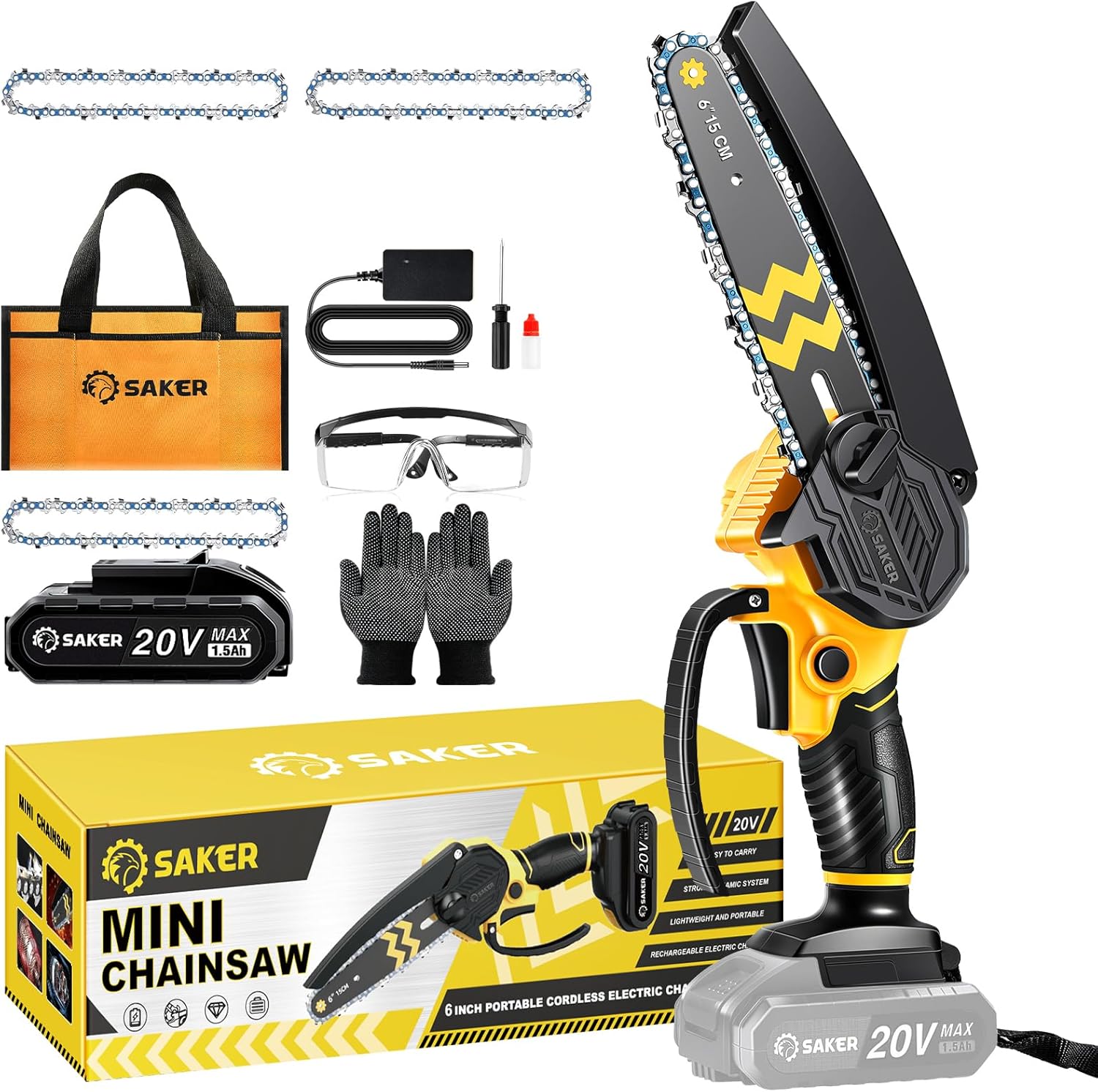 Amazon.com: Saker Mini Chainsaw Cordless 6-Inch 2023 Upgrade Switch ...