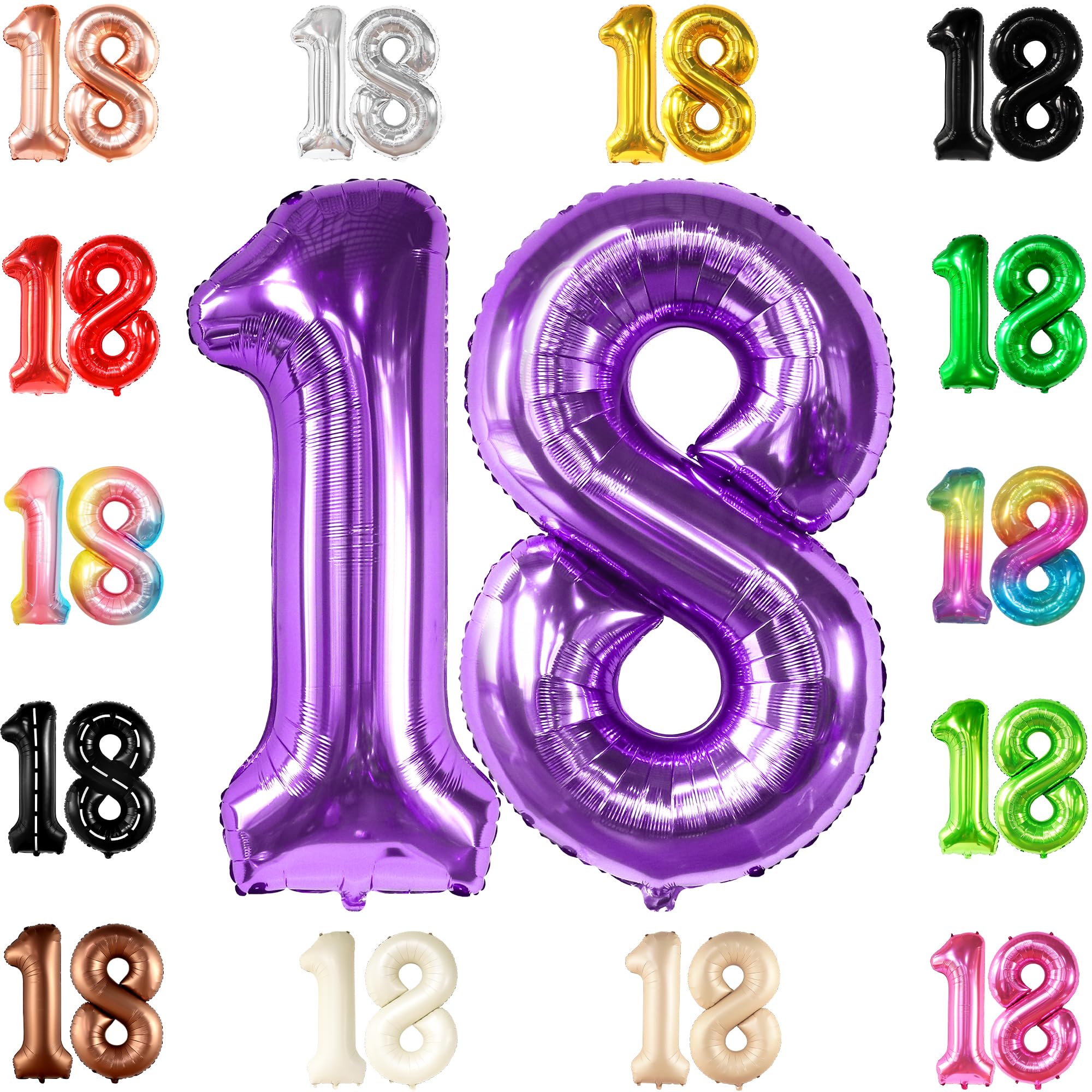 Amazon.com: KatchOn, Purple 18 Balloon Numbers - Huge, 40 Inch | 18 ...