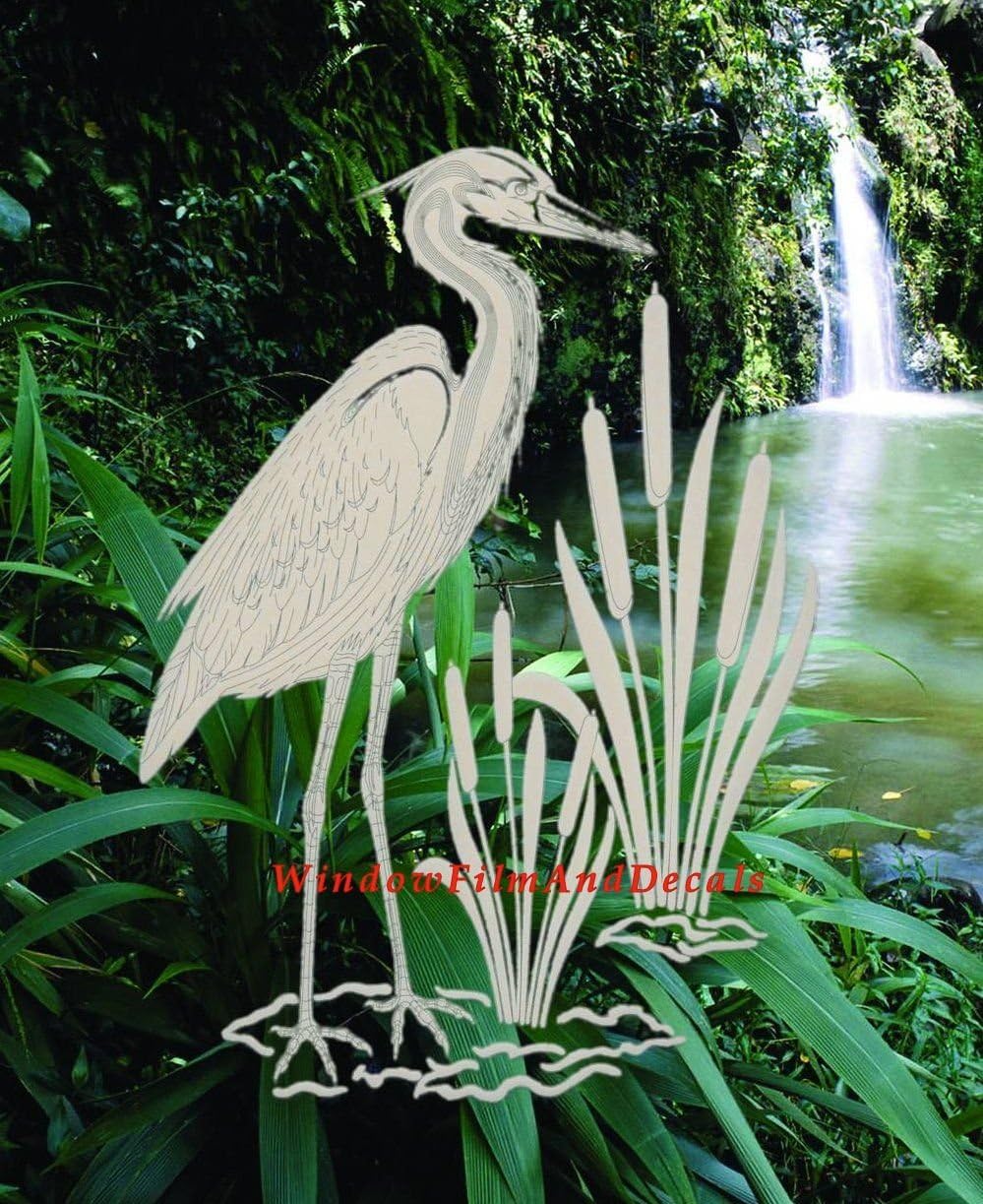 Amazon.com: Egret & Cattails Left Oval Etched Window Decal Vinyl Glass ...