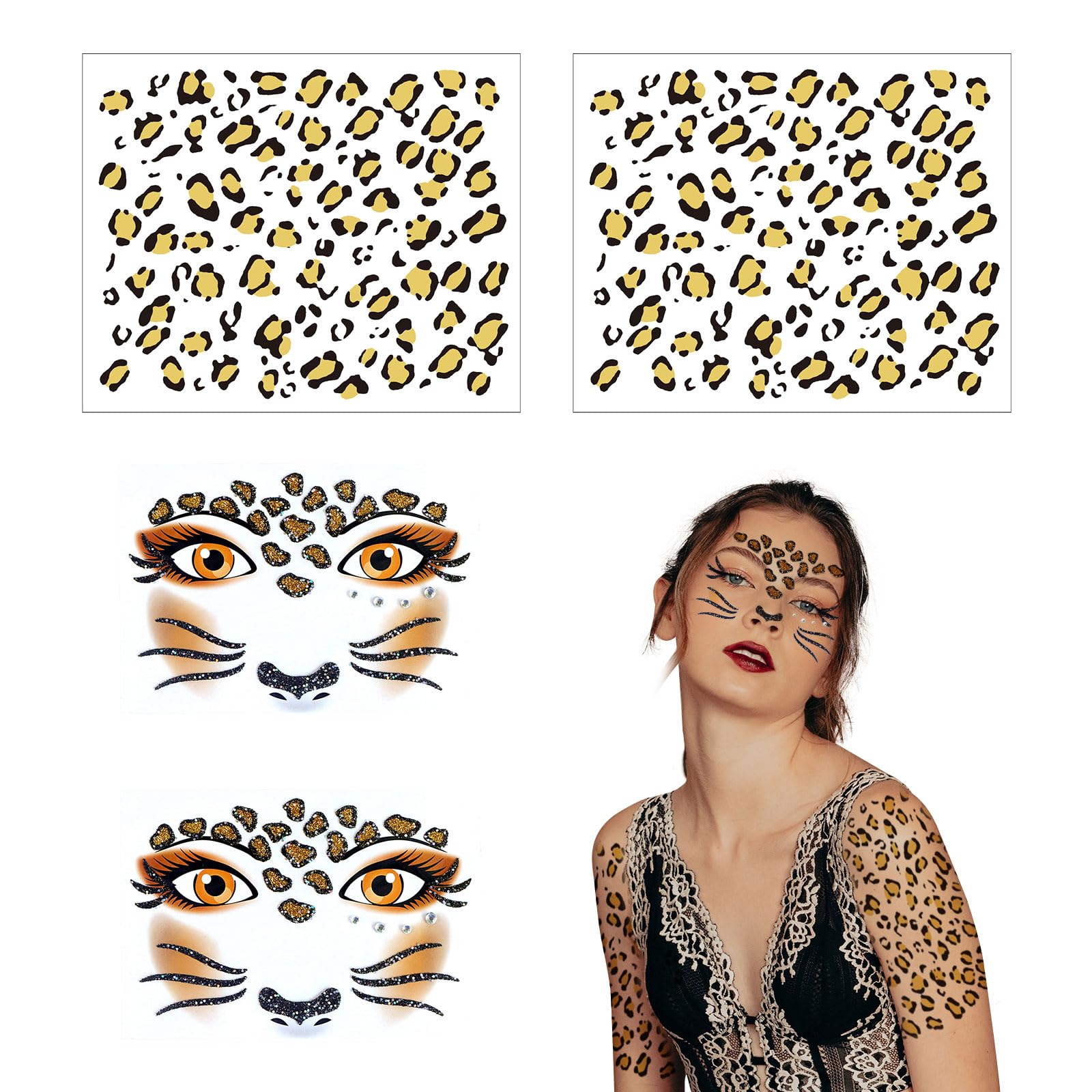 XNIVUIS 4 Pieces Leopard Face Art and Tattoo Stickers,Temporary Tattoos ...