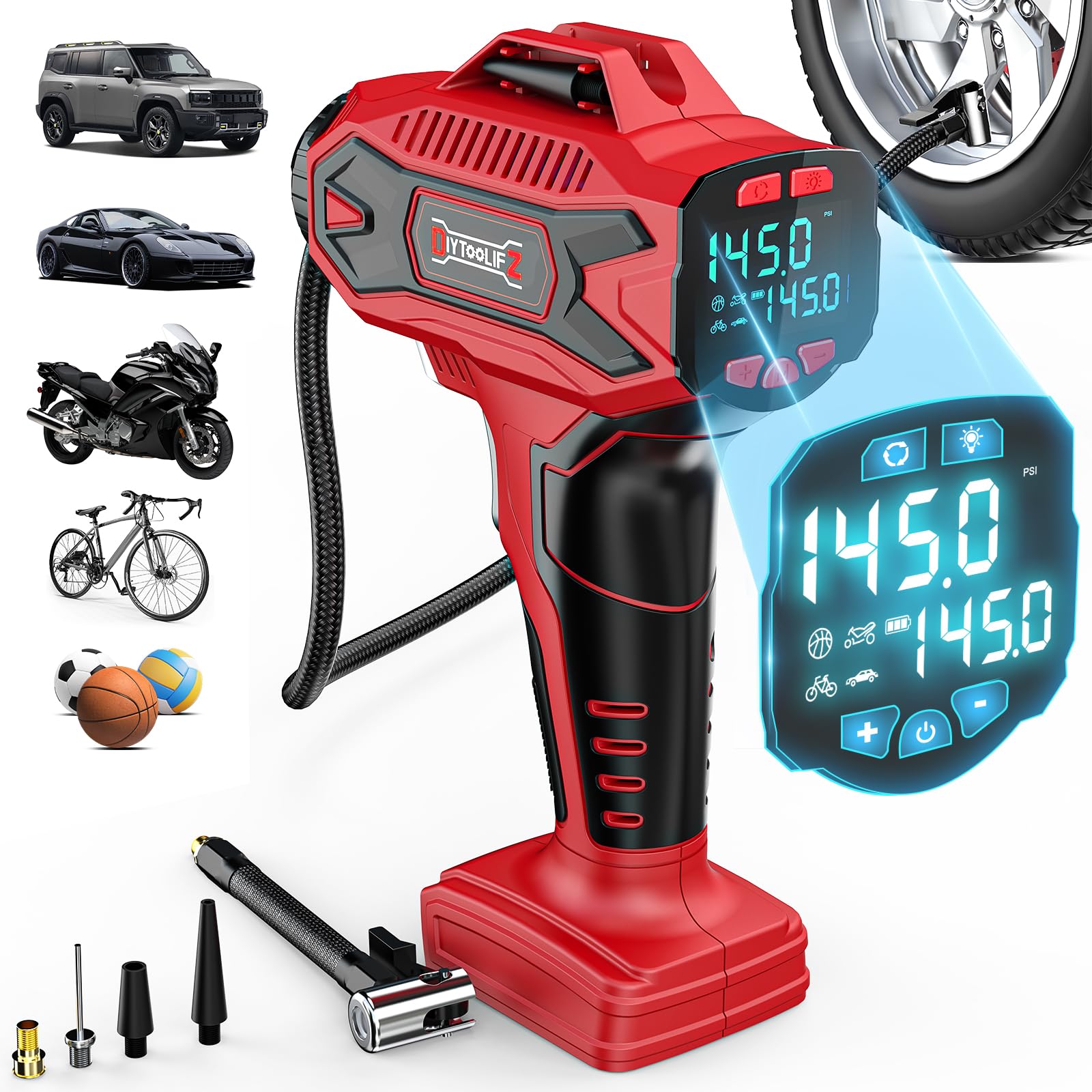 Cordless Tire Inflator Air Compressor for Milwauke 18V Battery, Portable Handheld Air Pump with ...