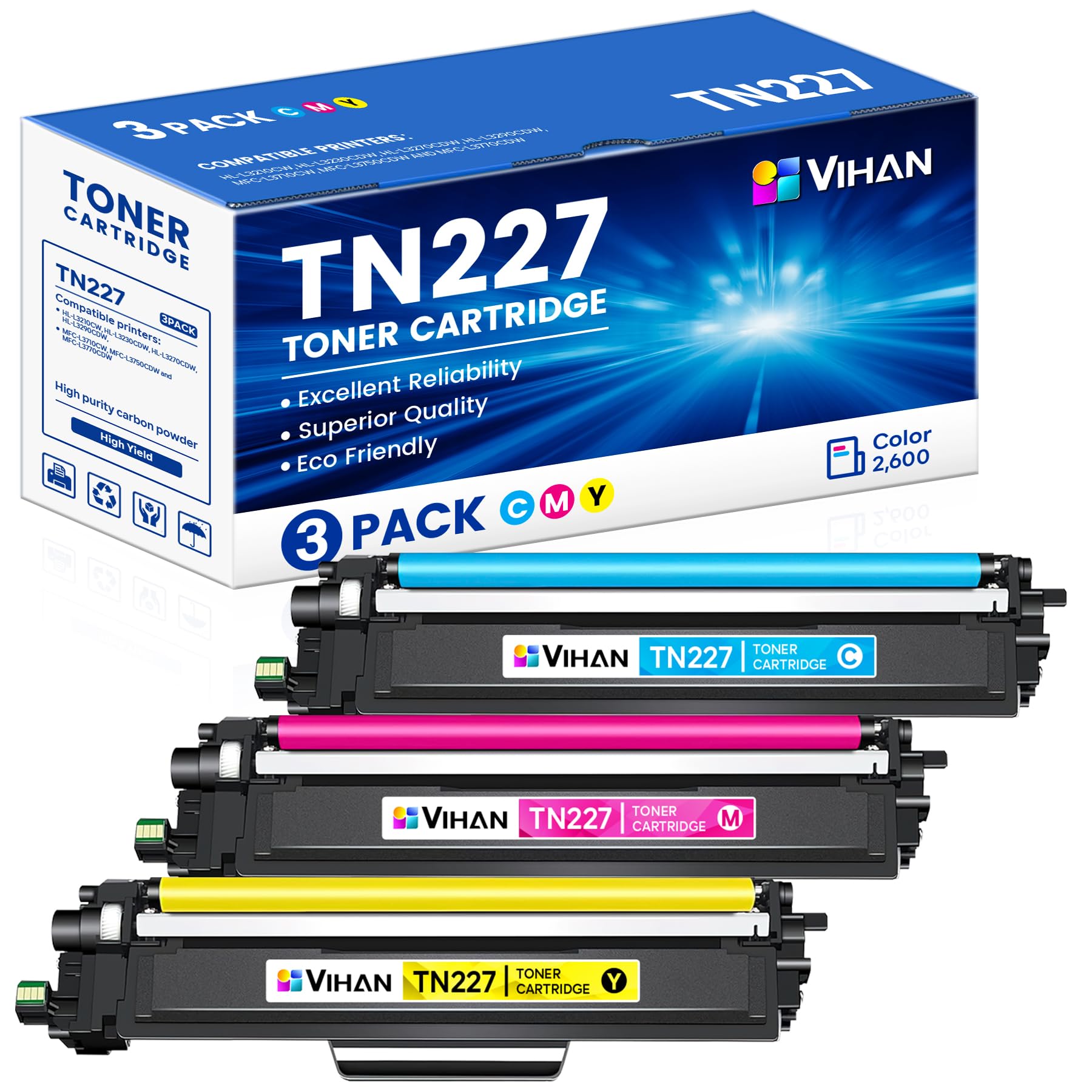 Amazon.com: TN227 TN-227C/M/Y High Yield Color Toner Replacement for ...