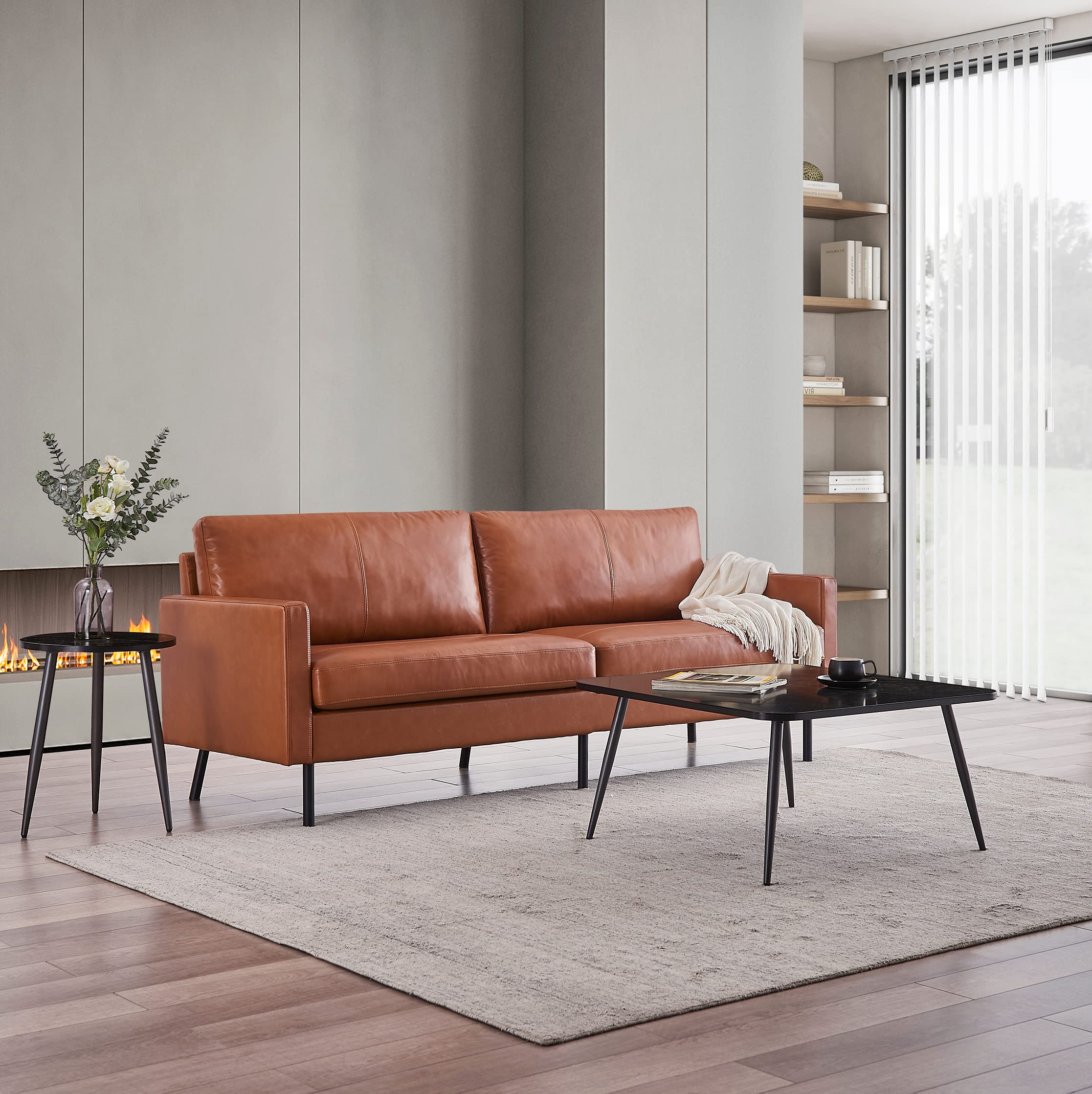 Snapklik.com : Z-hom 70" Top-Grain Leather Sofa, 2-Seat Upholstered ...