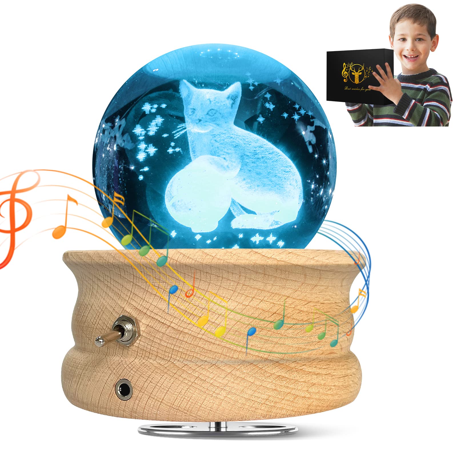 Amazon.com: Nevfiro 3D Crystal Ball Music Box, Rotating Musical Boxes ...