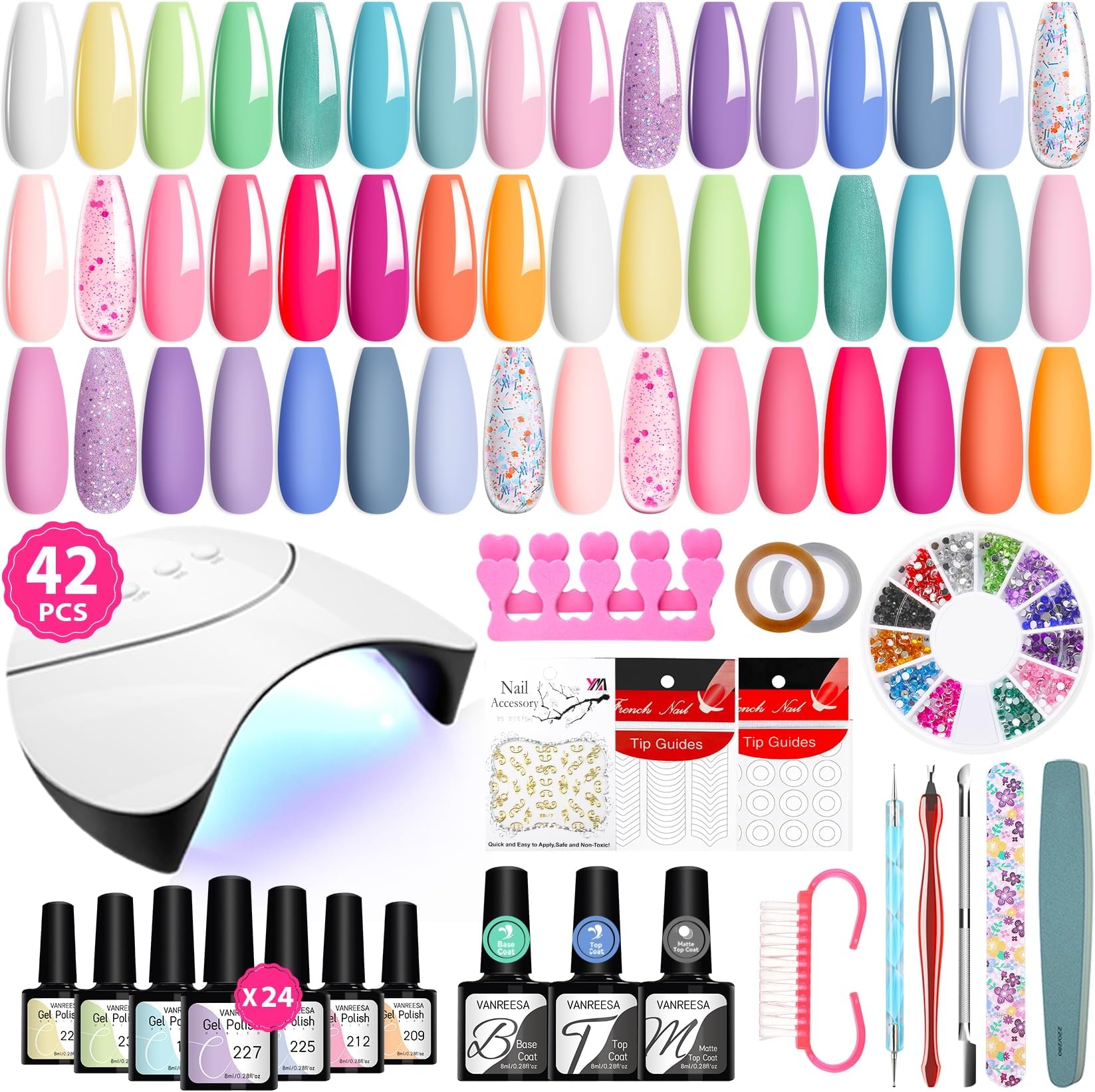 Amazon.com : JEWHITENY 27 Colors Gel Nail Polish Kit with U V LED and 2 ...