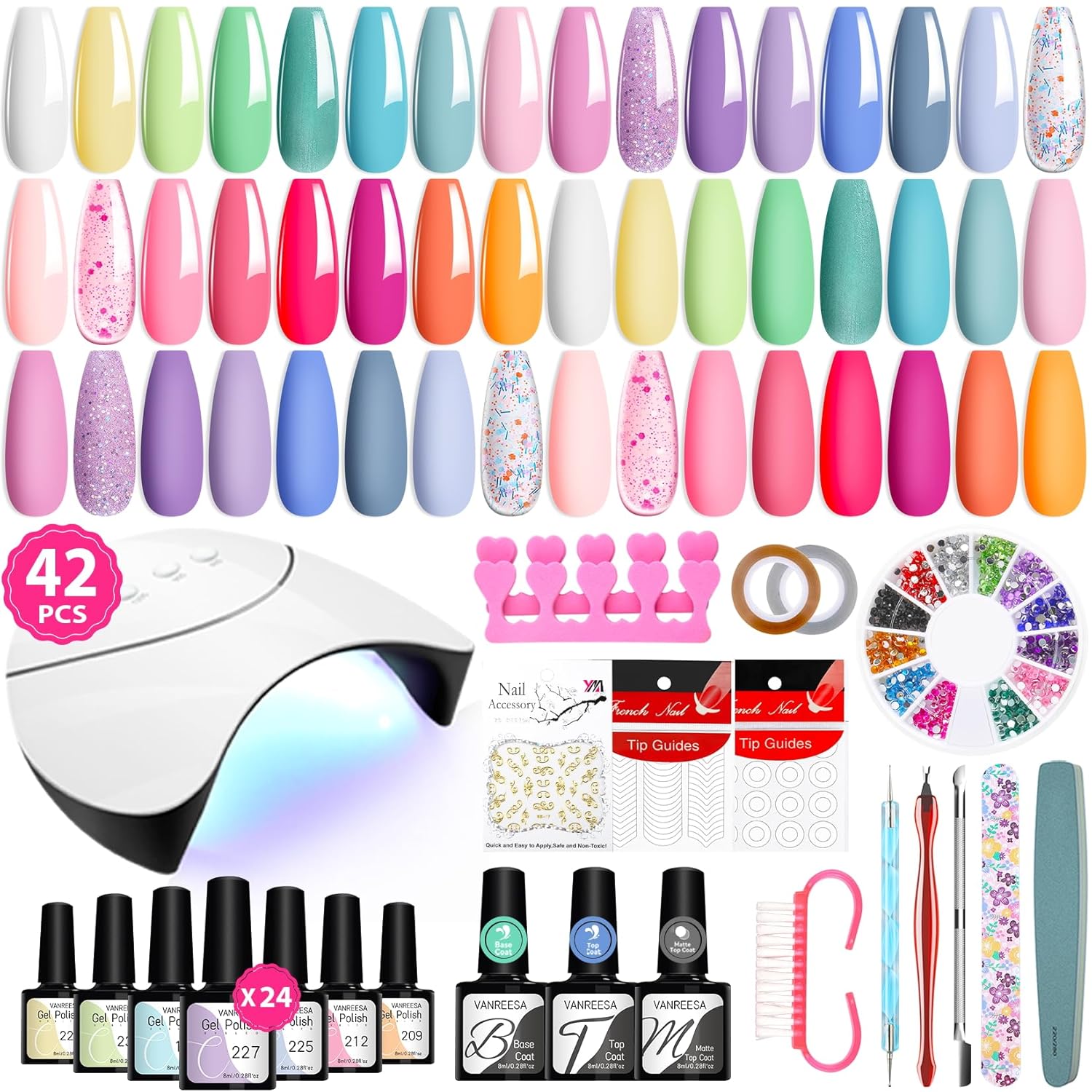 Amazon.com : VANREESA 42 Pcs Gel Nail Polish Kit with U V Light 24 ...
