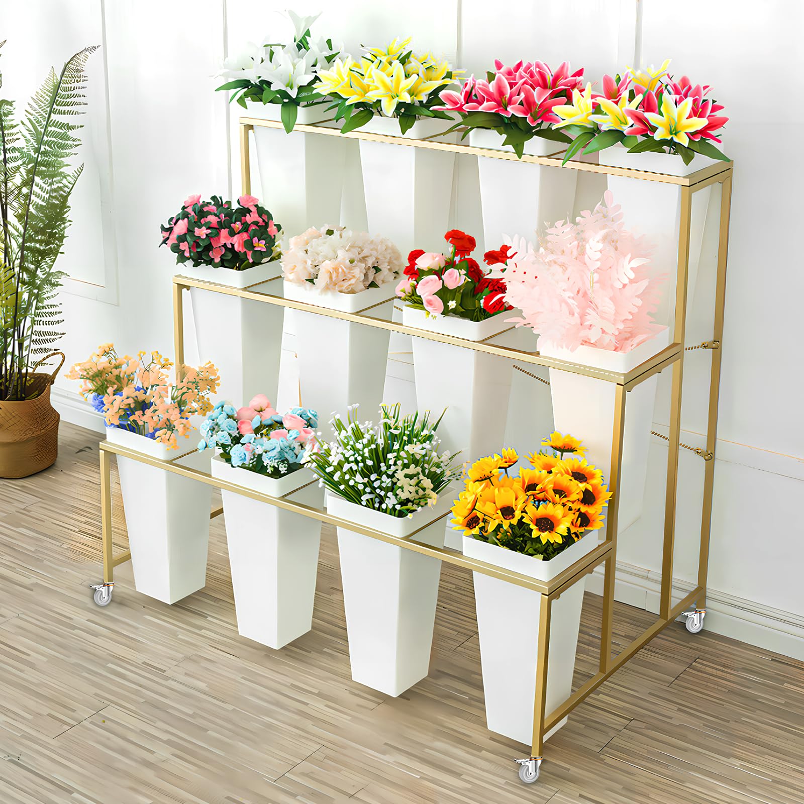 Amazon.com: Flower Display Stand with White 12 Buckets, 3 Layers Metal ...
