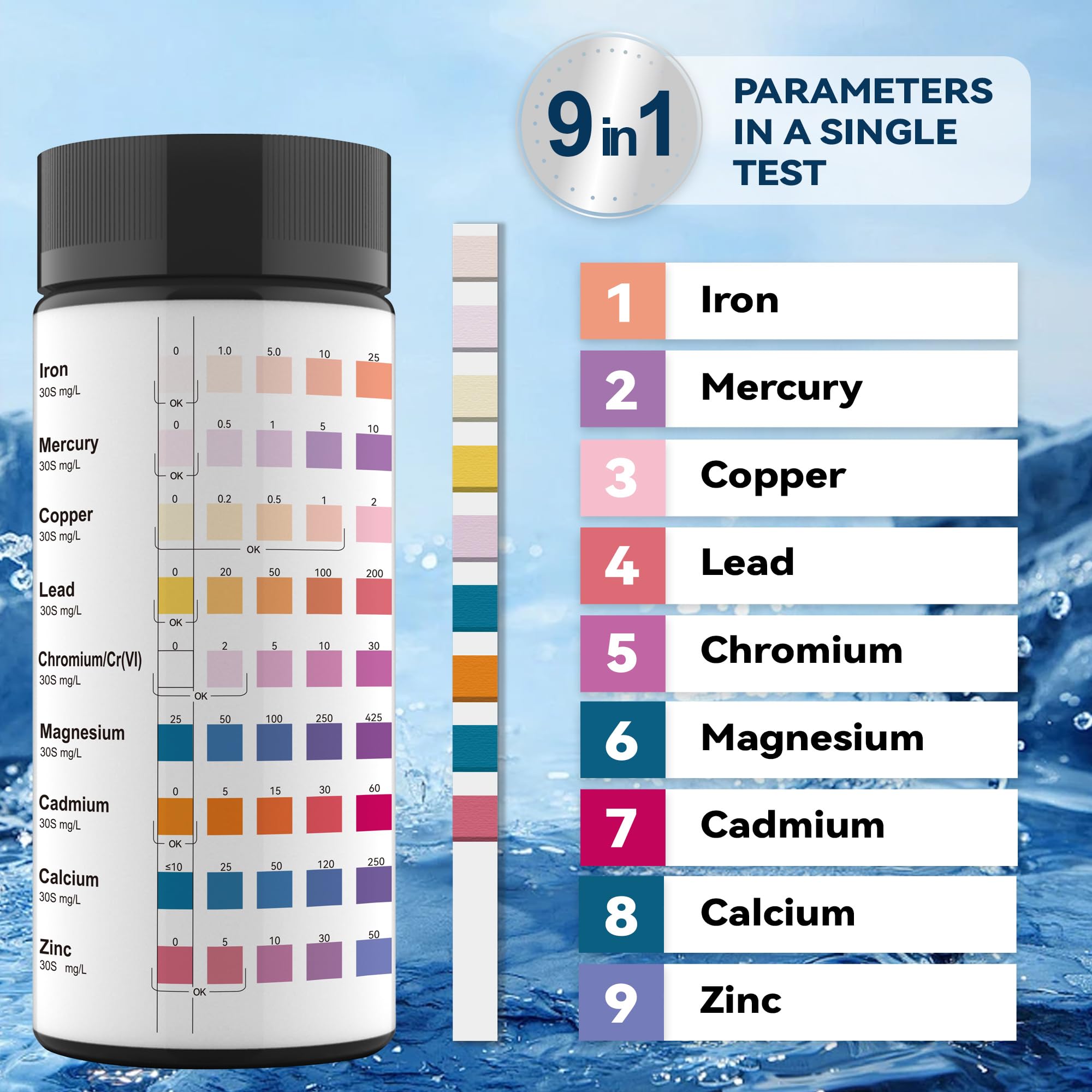 Snapklik.com : 9 Way Heavy Metals Water Test Strips, 100ct Home Water ...