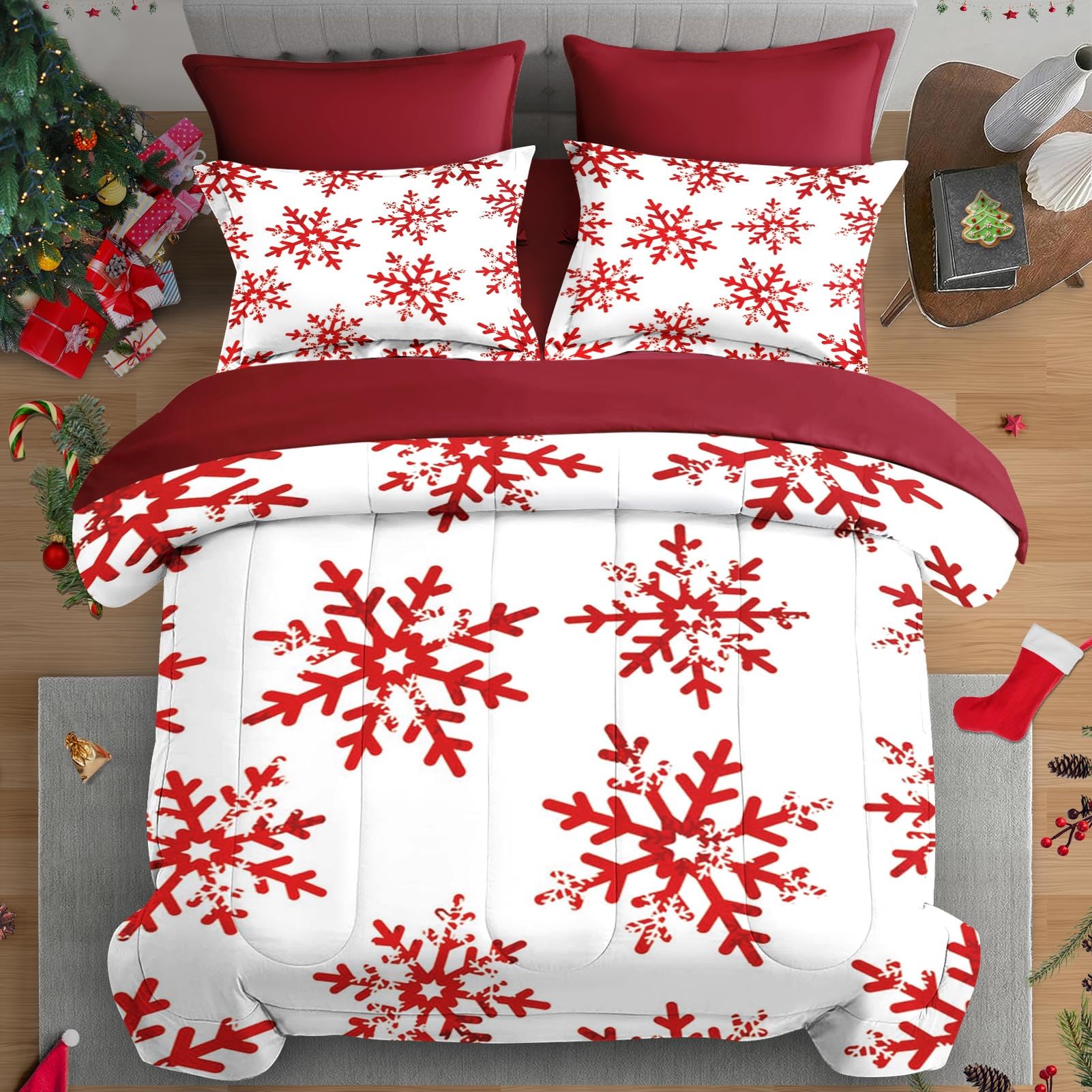 Amazon.com: Pamnest Comforter Set King Size, Snowflake Merry Christmas ...