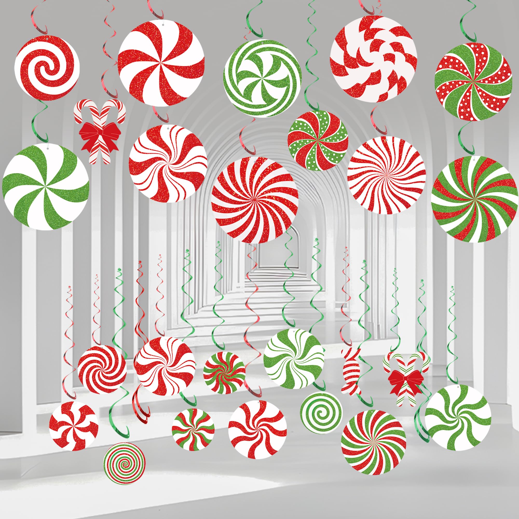 Amazon.com: 66 Pcs Christmas Candy Hanging Swirls Candy Cane Ceiling ...