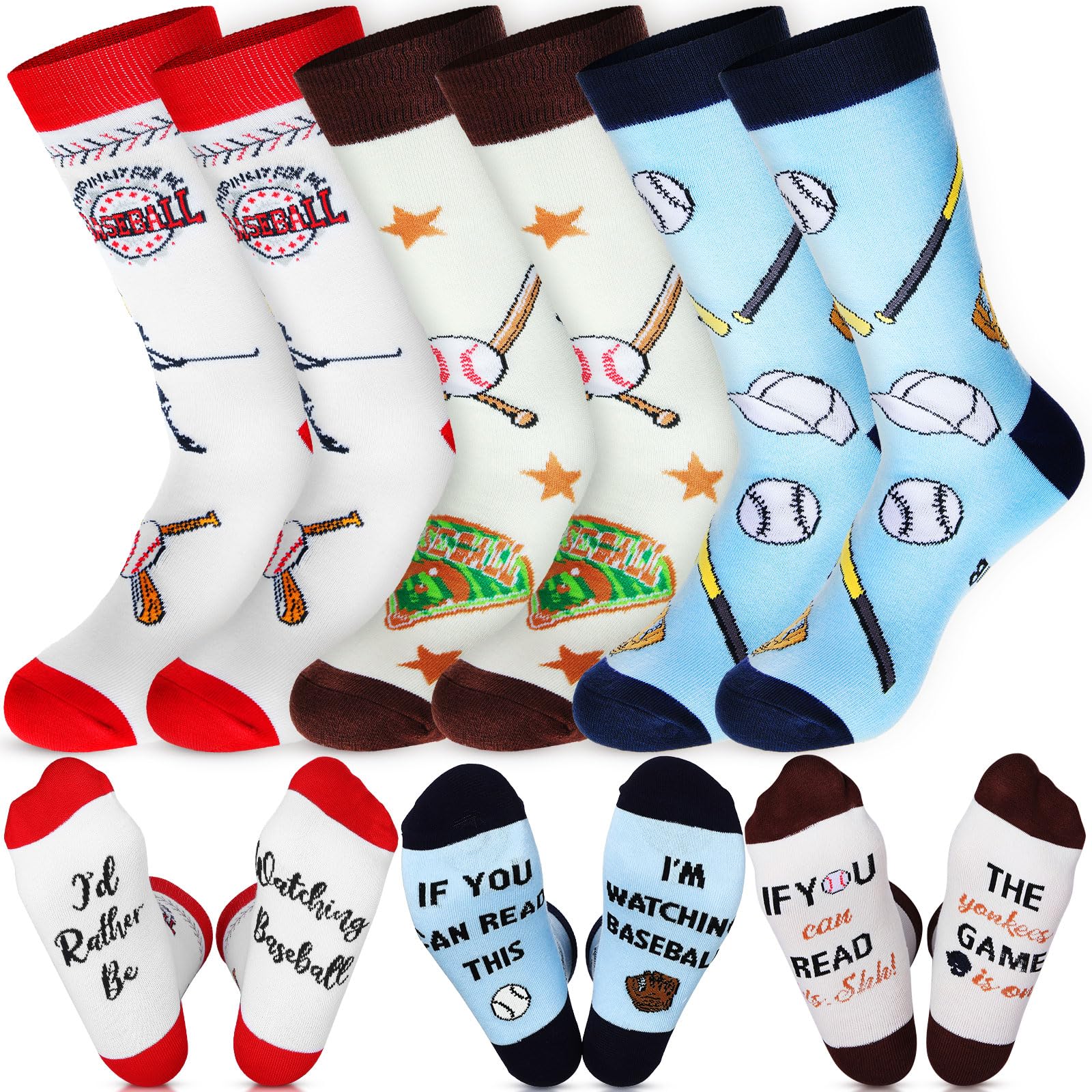 Amazon.com: Jeyiour 3 Pairs Funny Baseball Socks Christmas Gift Socks ...