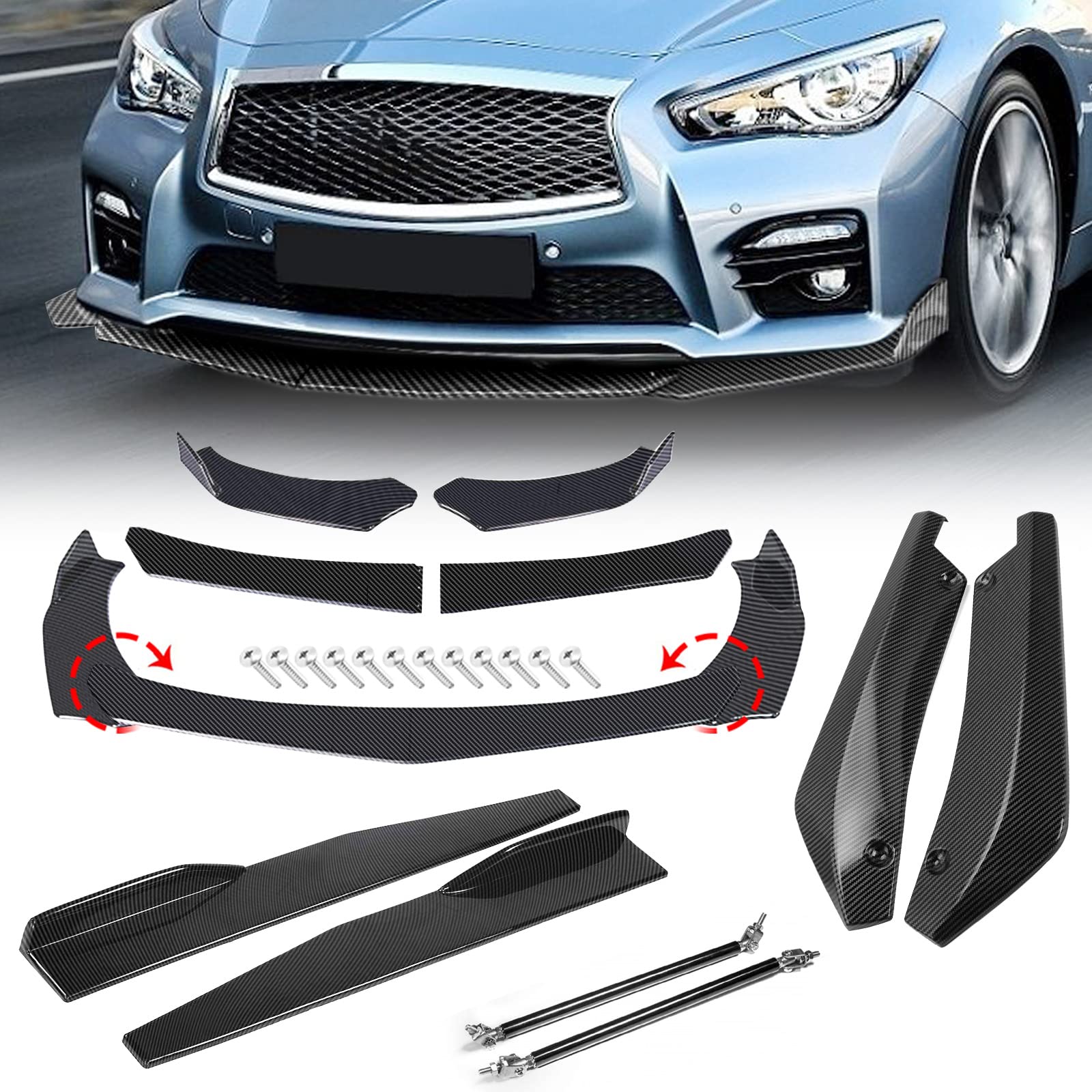 Buy TOMICOB Carbon Fiber Body Kit for Cars, Universal Front Bumper Lip ...