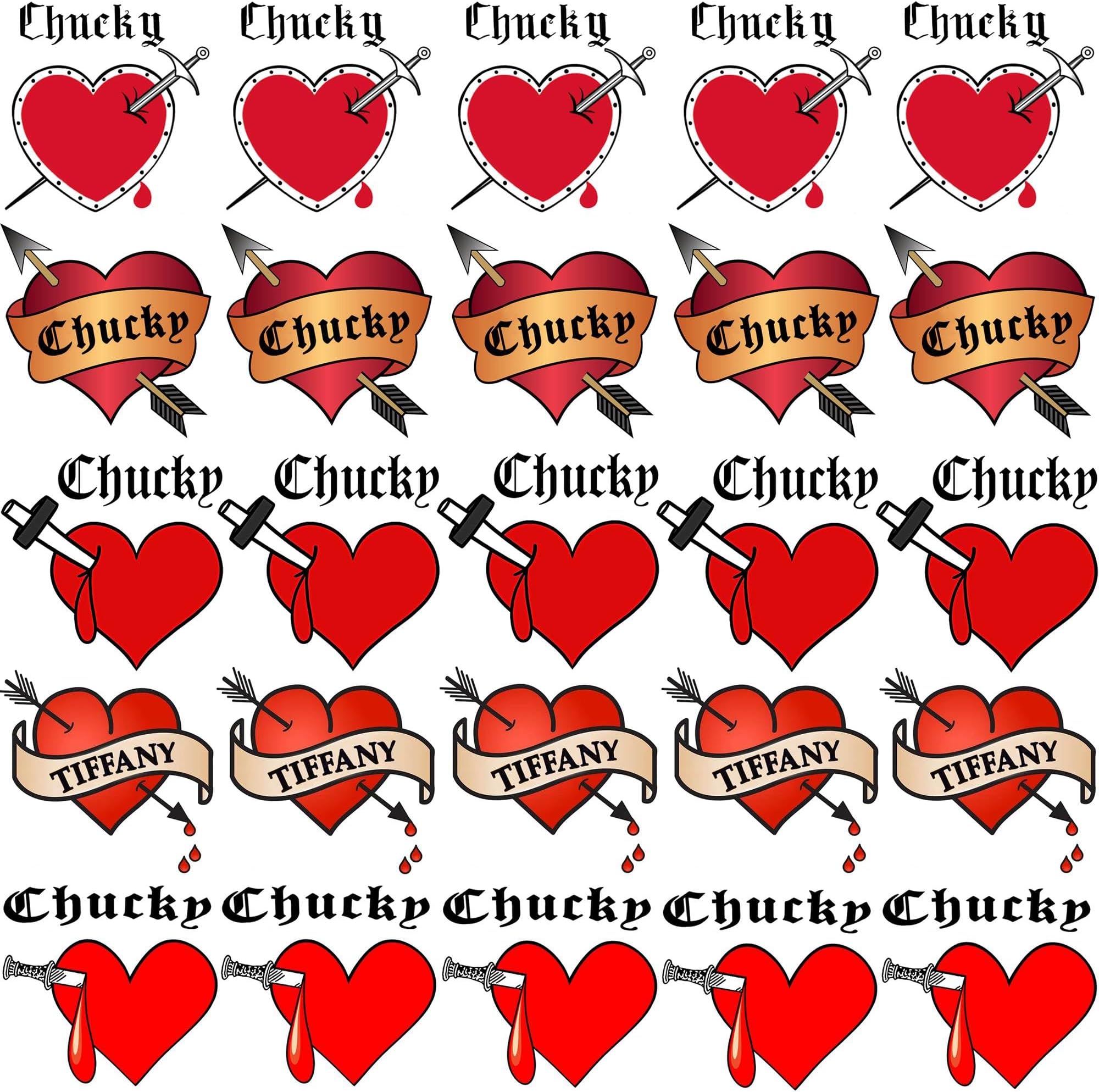 Amazon.com : FashionTats Bride of Chucky Heart (3-pack) Plus Tiffany ...
