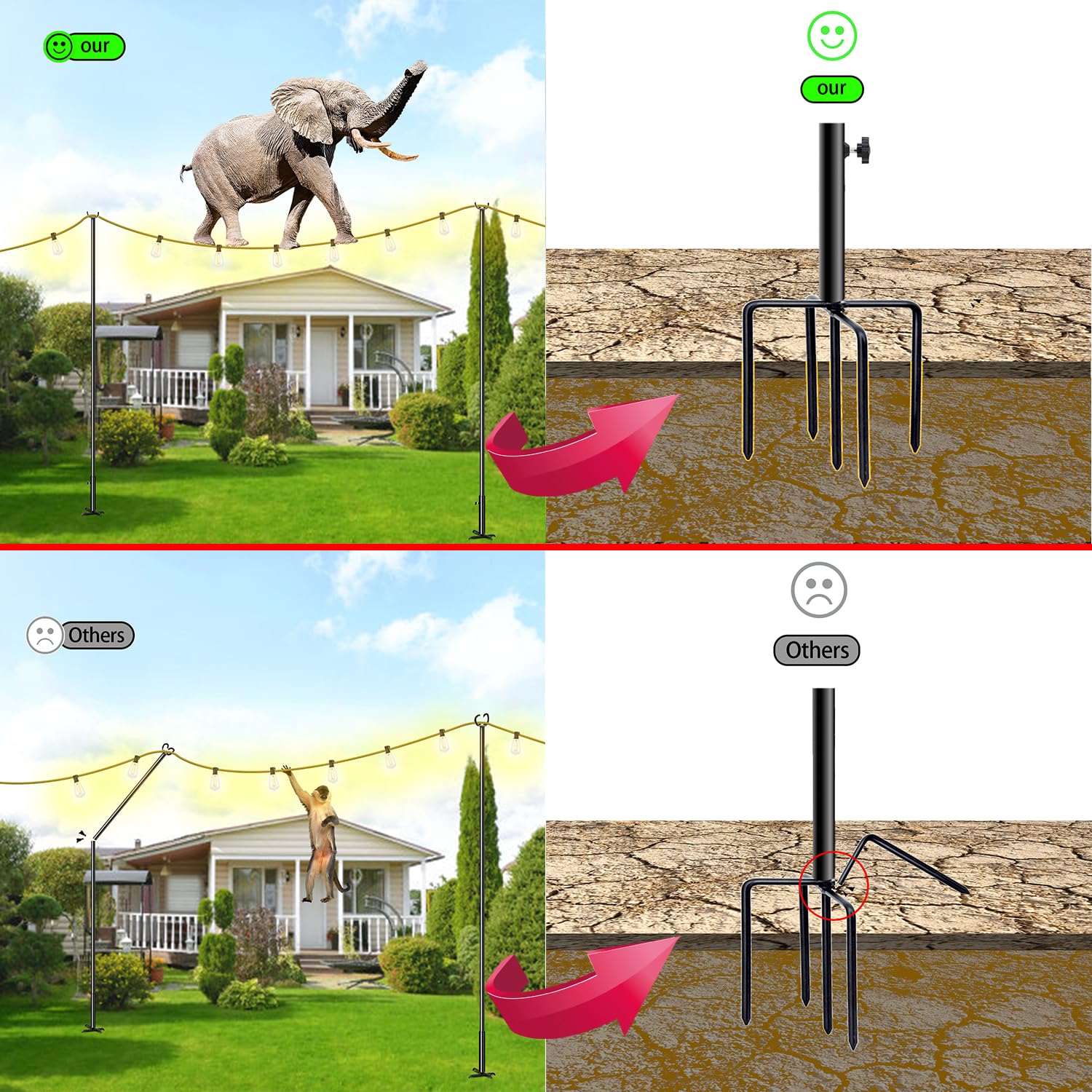 GUONGSEM Holiday String Lights Poles 4 Pack for Outdoor Patio,9ft Heavy ...