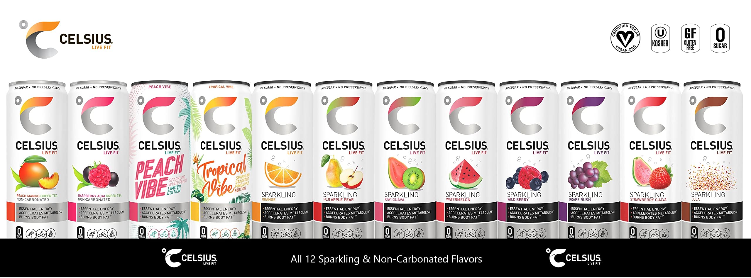 Celsius Energy Drink - All Flavor Variety Pack | 12 fl oz, Slim Cans ...