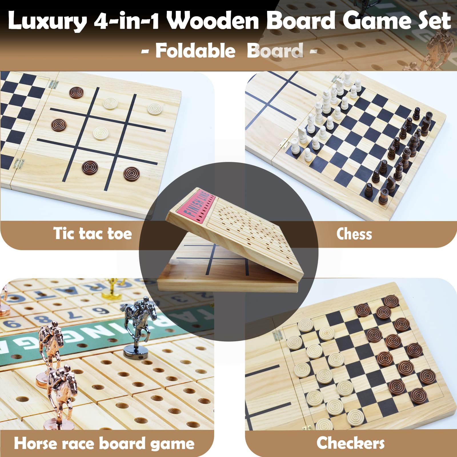 Snapklik.com : Race Horse Board Game, 4-in-1 Multi Game Board Set ...