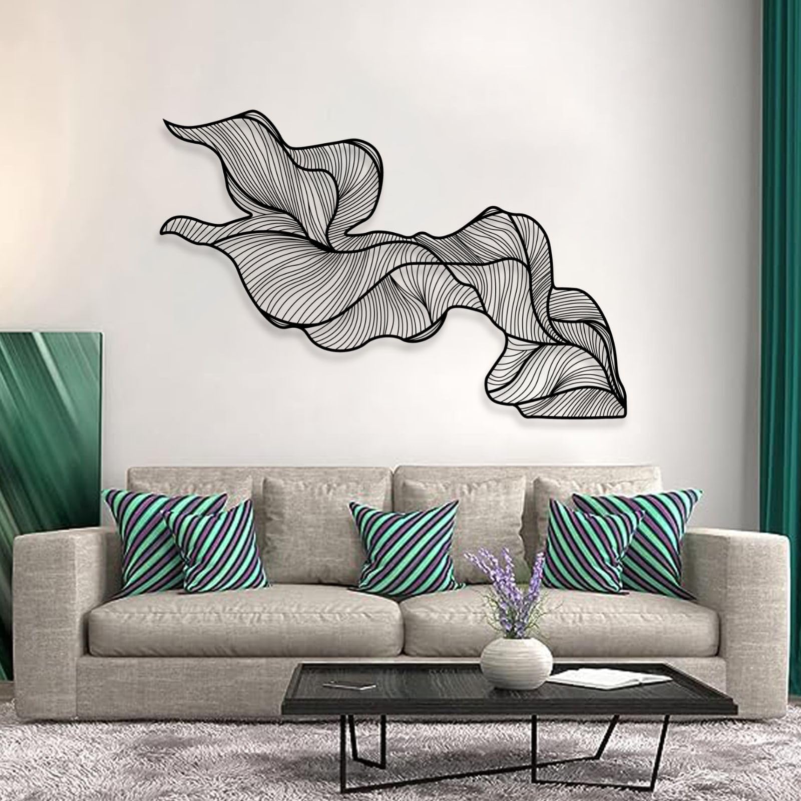 Modern Abstract Metal Wall Art Decor Aqua Curves" Large Modern