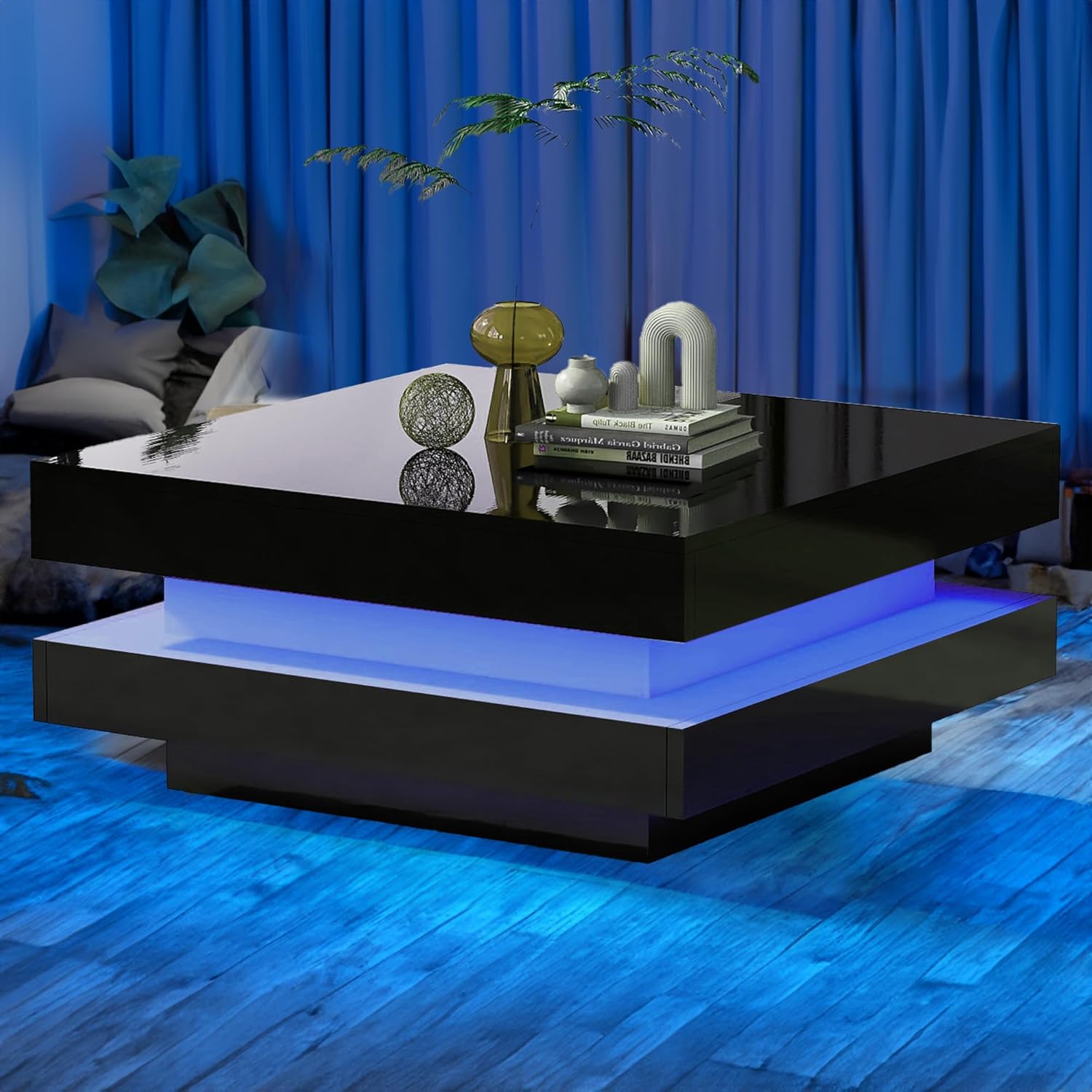 Amazon.com: LED Coffee Table for Living Room, 2-Tier Modern Middle ...